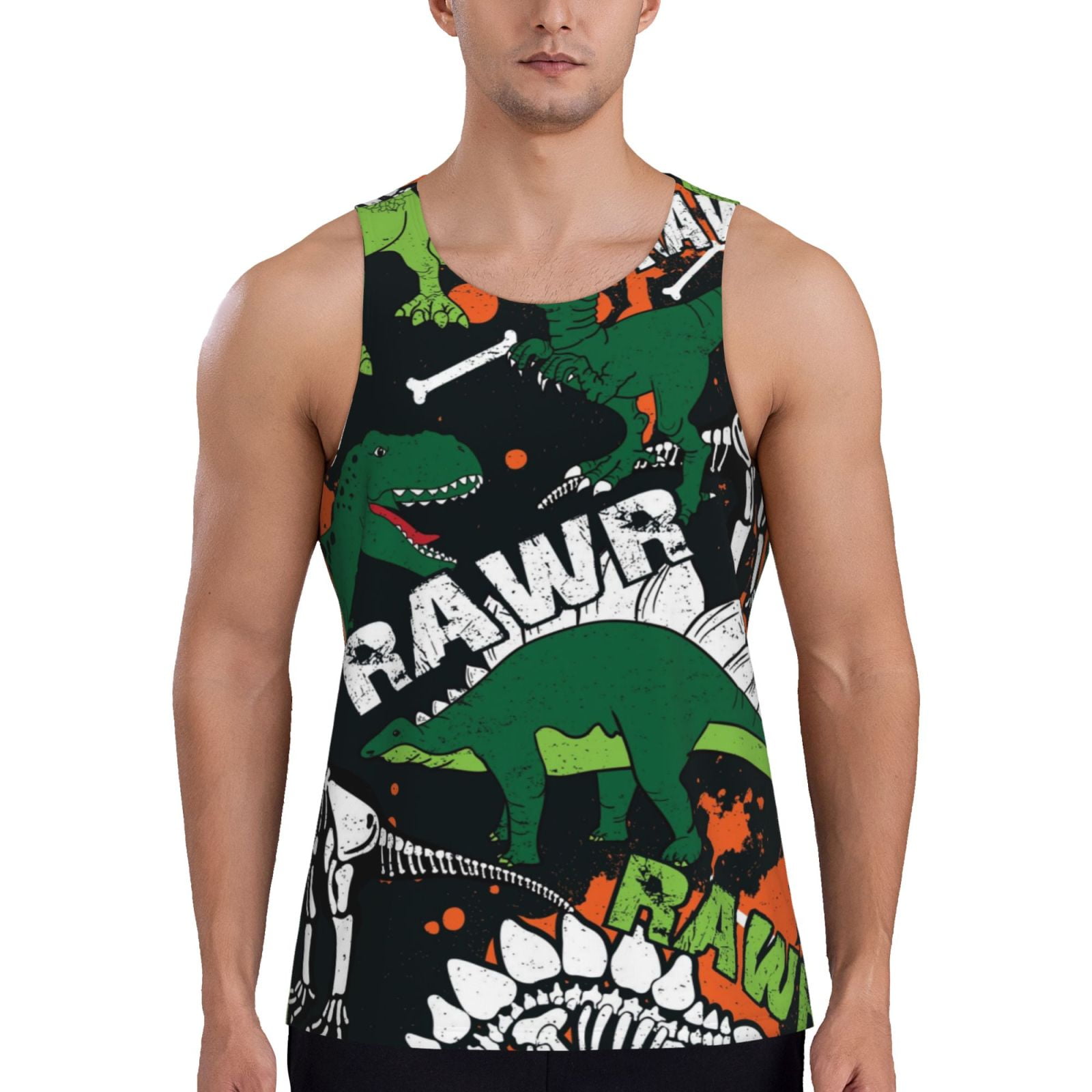 Daiia Dinosaur Skeleton Printed Men's Quick Dry Fit Muscle Tank Top ...