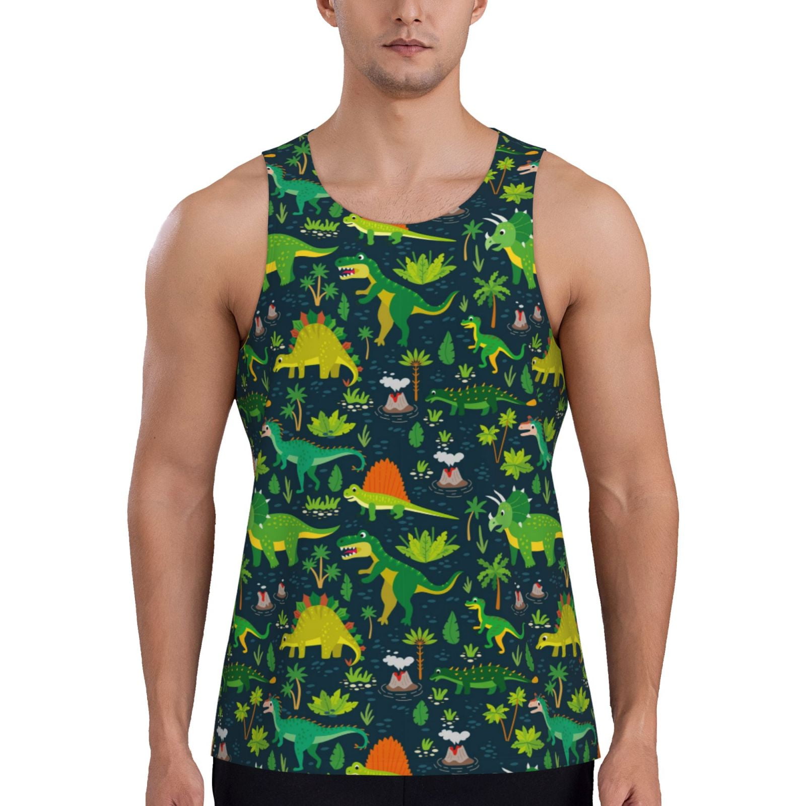 Daiia Dinosaurs Printed Men's Quick Dry Fit Muscle Tank Top Slim-Fit ...