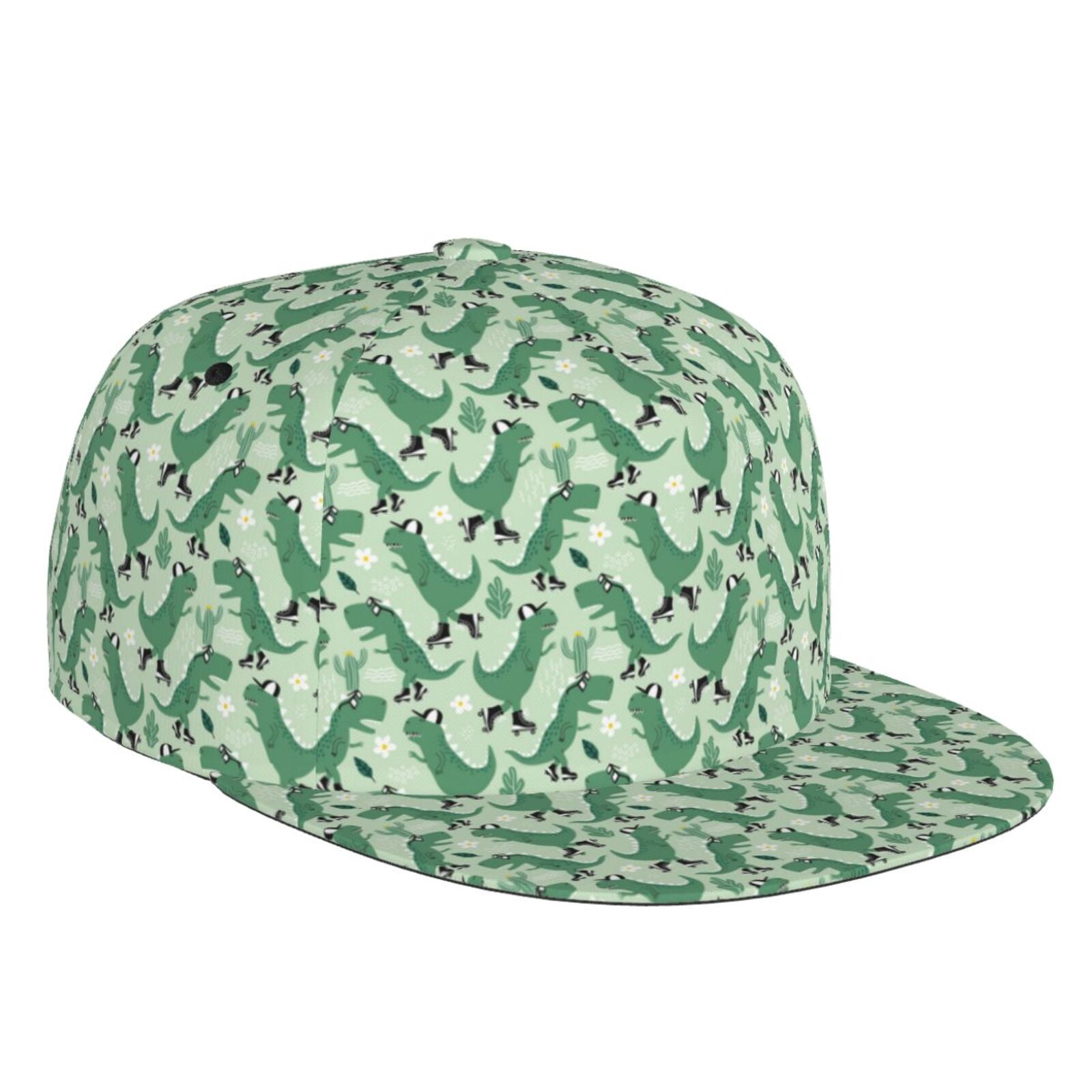 Daiia Dinosaurs on Roller Skater print Flat Bill Hats Flat Brim Trucker ...