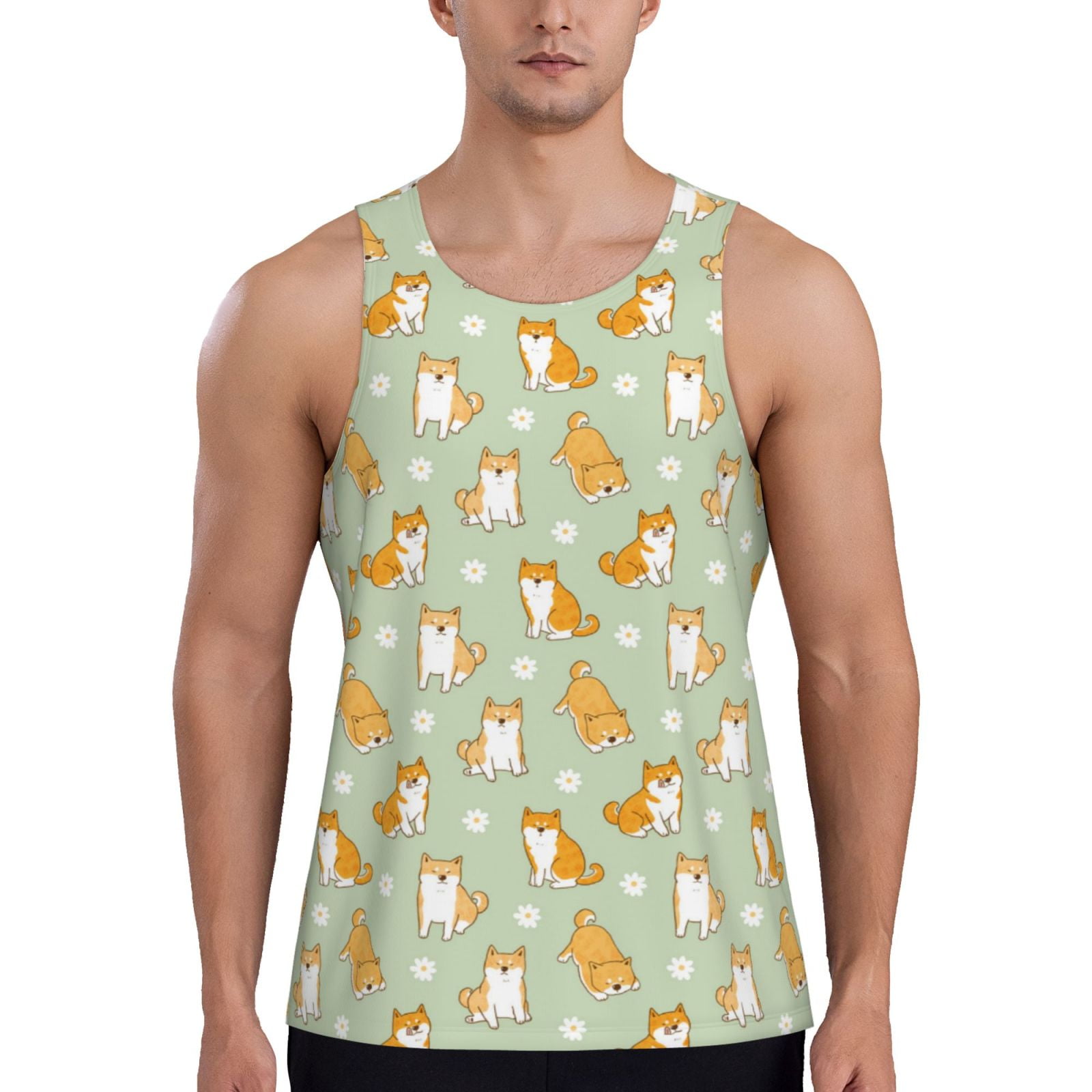Daiia Dog And Flower Printed Men's Quick Dry Fit Muscle Tank Top Slim ...