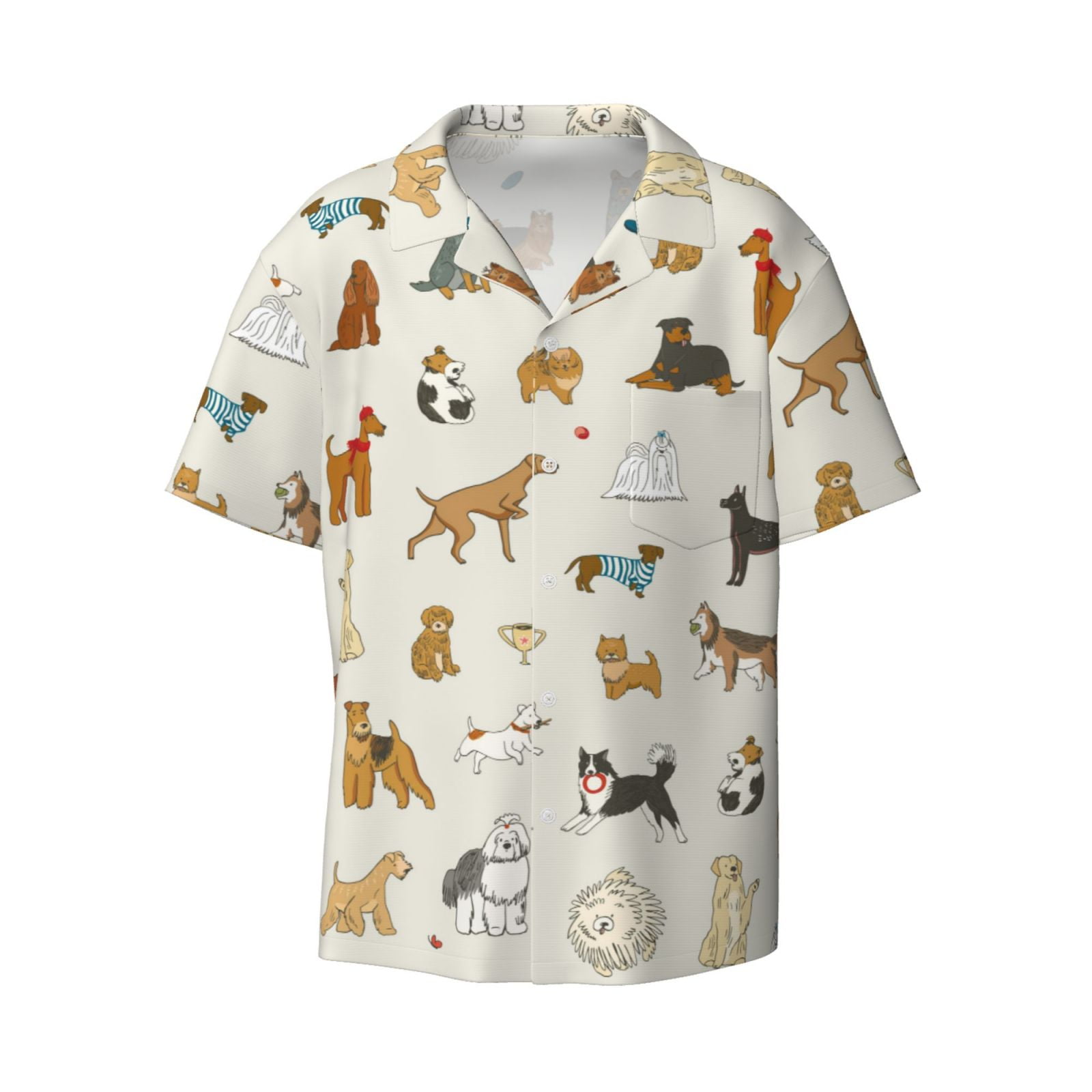 Daiia Dogs Funny Pets Men's Linen Shirts Short Sleeve Casual Shirts ...