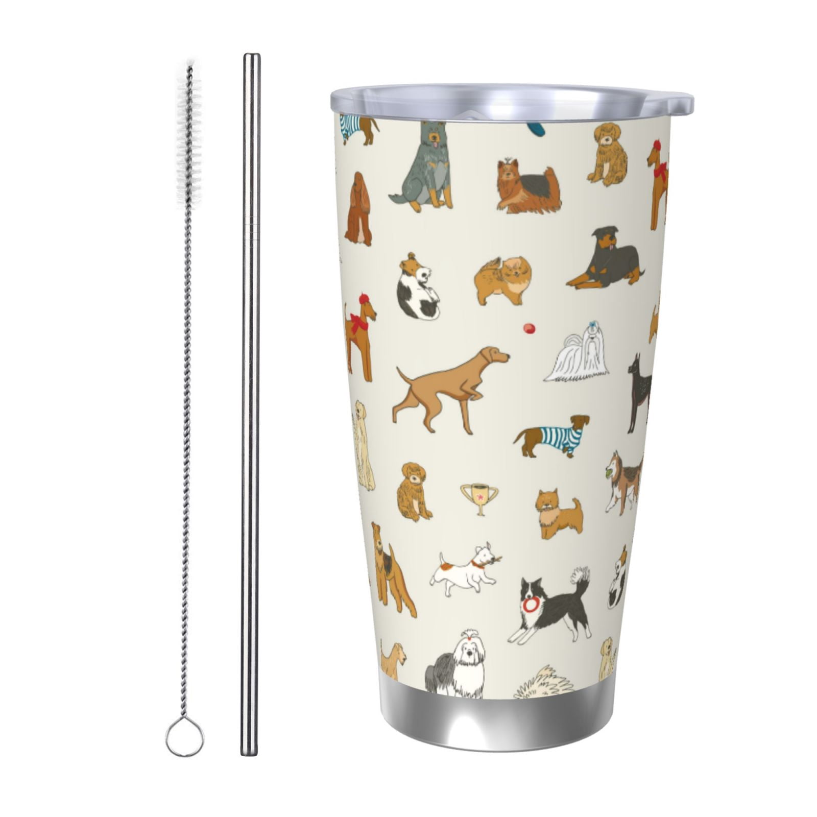 Daiia Dogs Funny Pets Printed 20oz Insulated Coffee Cup with Straw ...