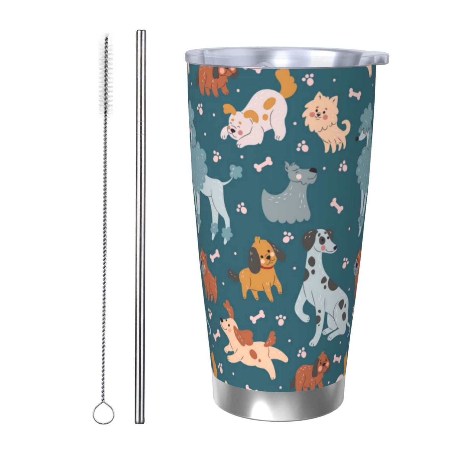 Daiia Dogs Printed 20oz Insulated Coffee Cup with Straw Topper, Fully ...