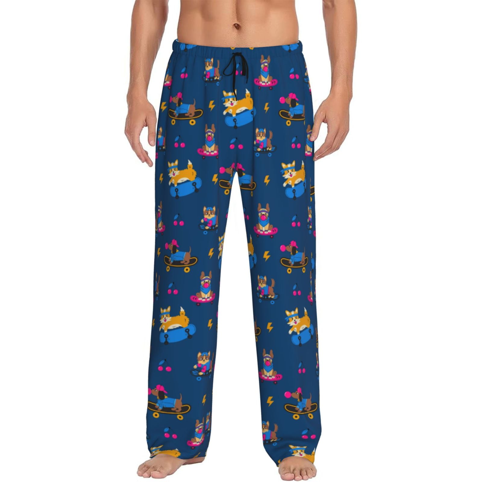 Daiia Dogs Riding Skateboard Men's Sleep Pant with Pockets and ...