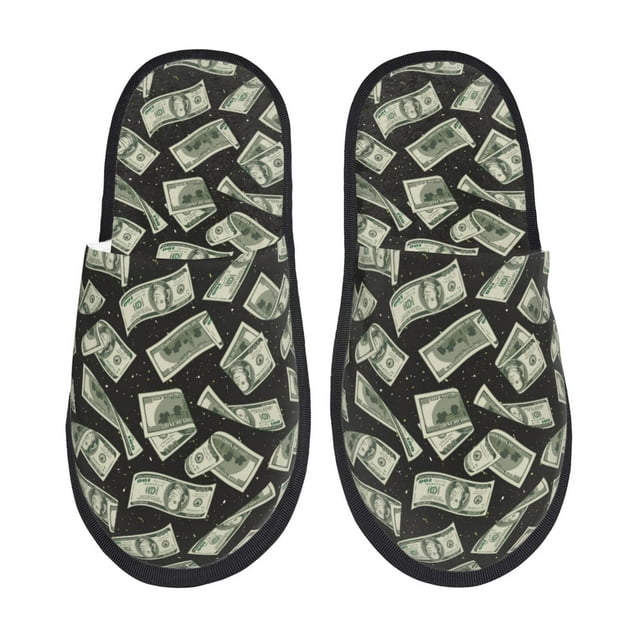 Daiia Dollar Pattern Furry Slippers for Women and Men, Soft Plush ...