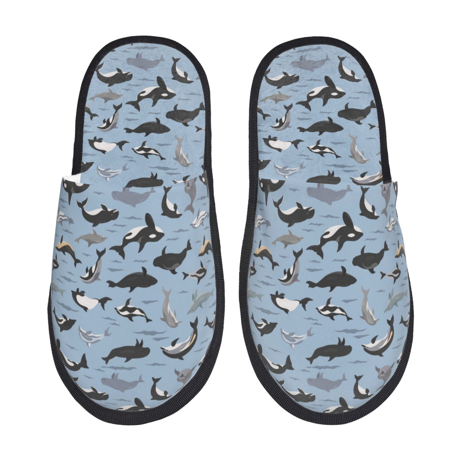 Daiia Dolphins Pattern Furry Slippers for Women and Men, Soft Plush ...