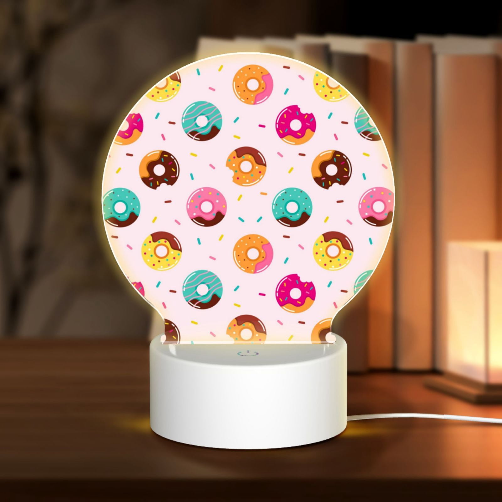 Daiia Donut Pattern Acrylic Night Light, LED Touch Light, Bedroom Night ...