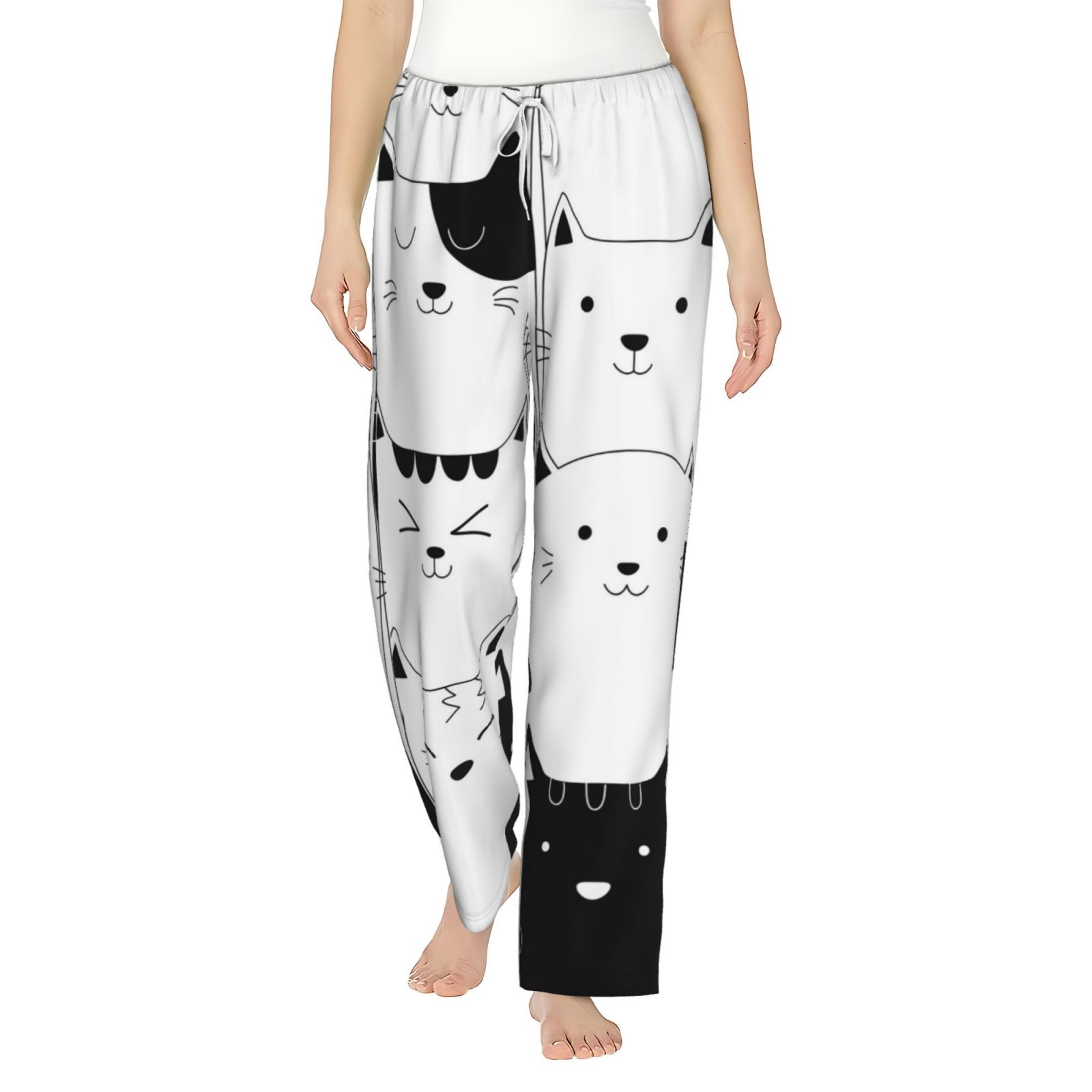 Daiia Doodle Cute Cat Women's Sleep Pant with Pockets and Drawstring ...
