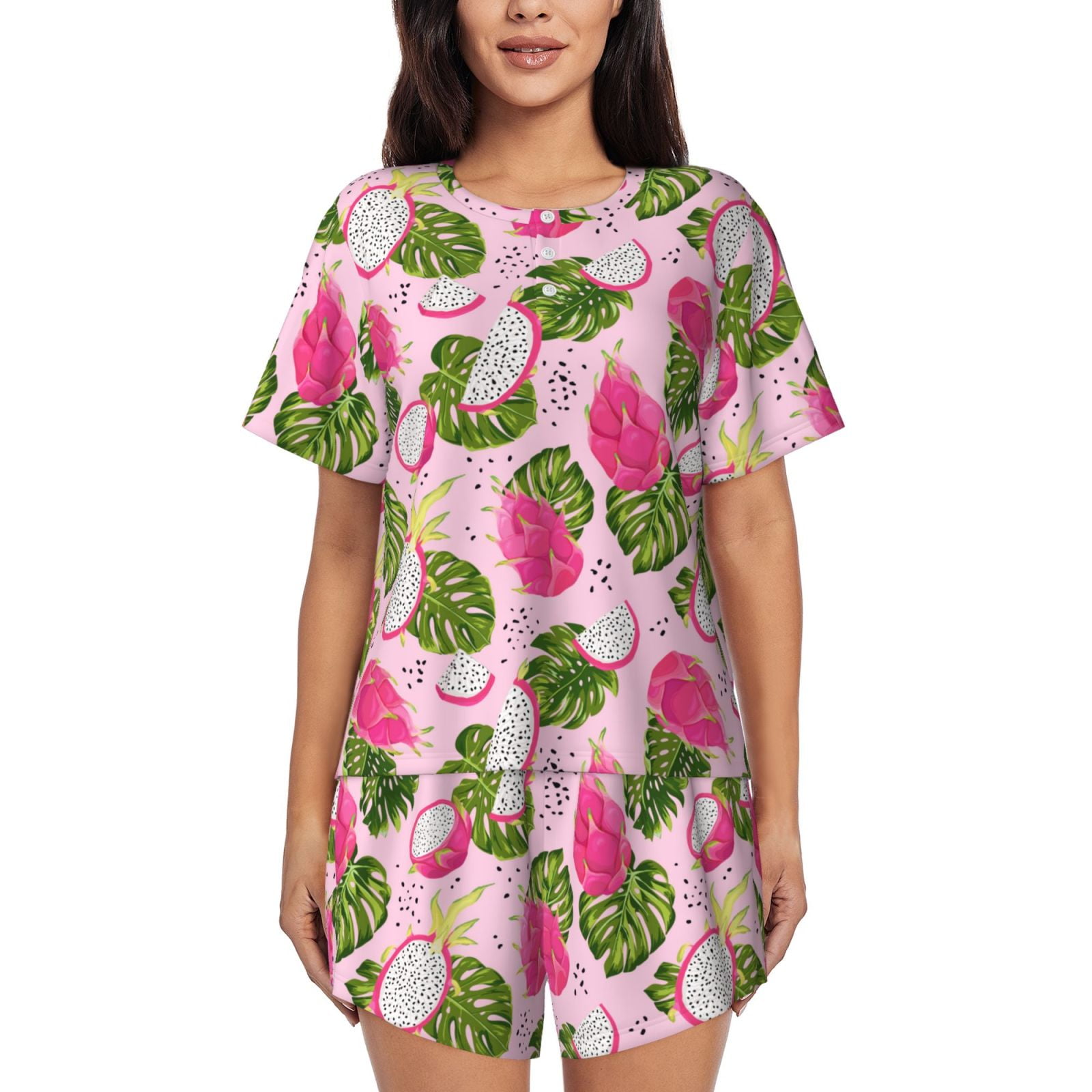 Daiia Dragon Fruits Pattern Womens Pajama Sets Short Sleeve Pajamas for ...