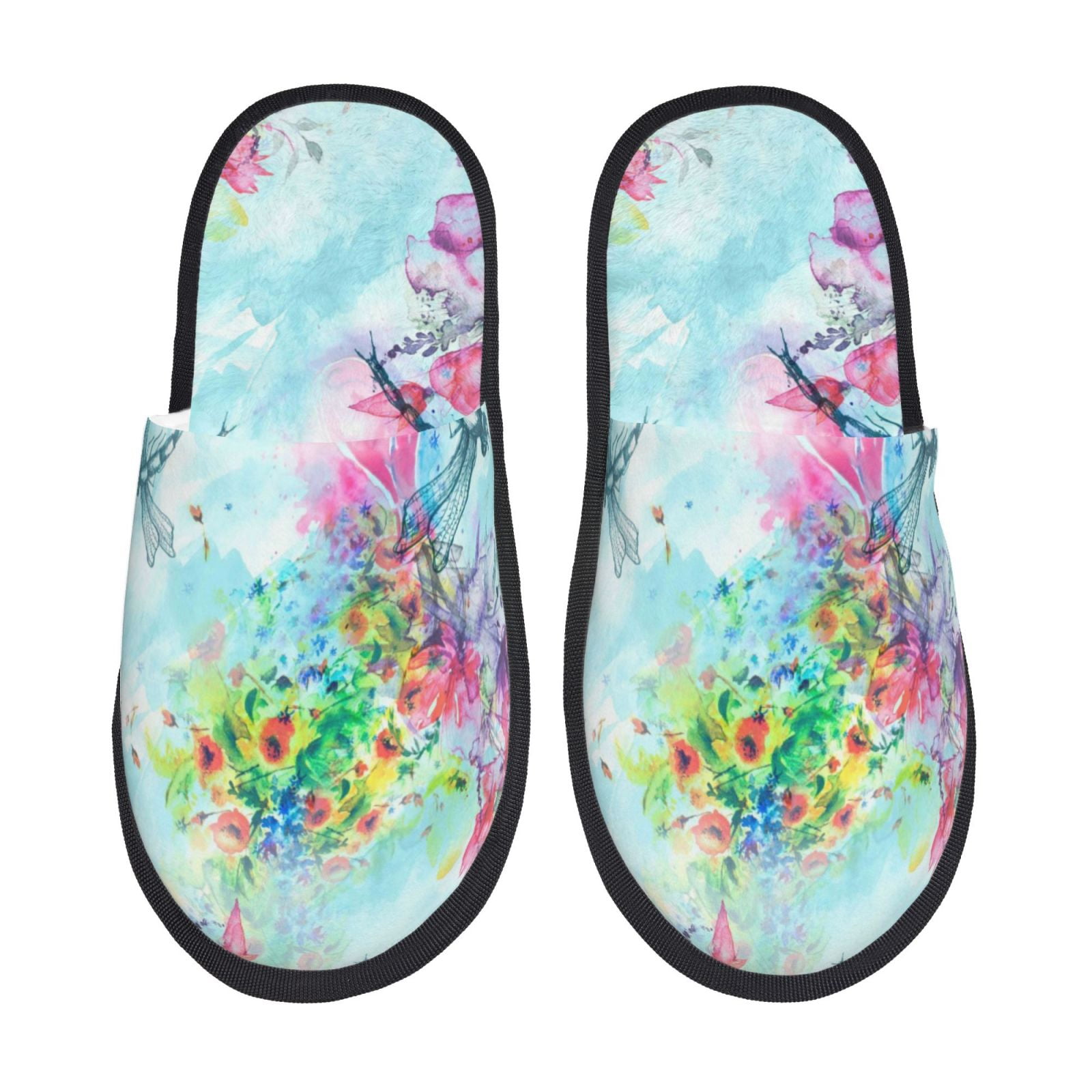 Daiia Dragonfly Floral Pattern Furry Slippers for Women and Men, Soft ...