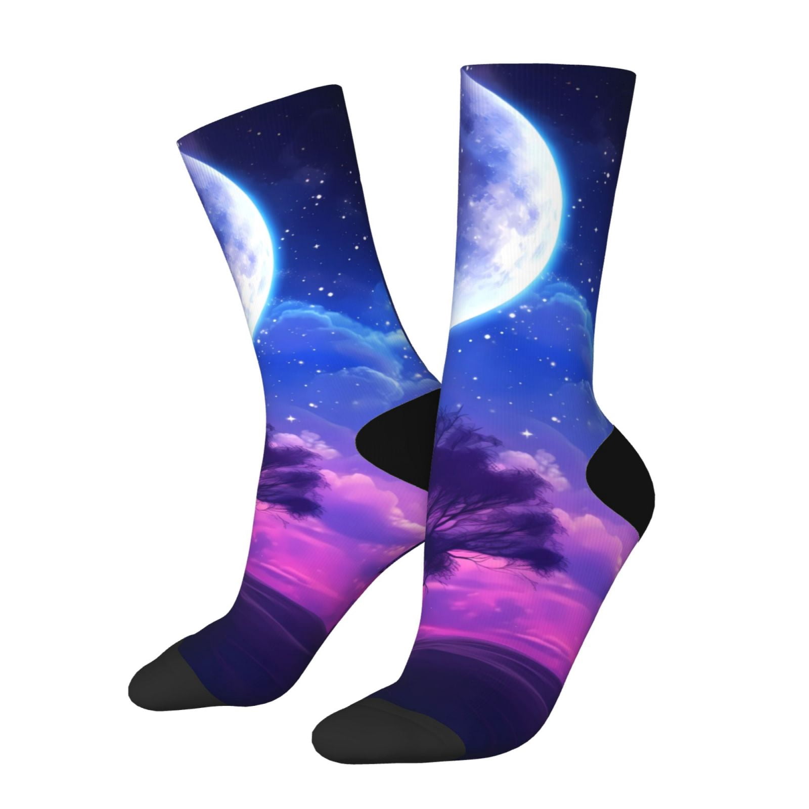 Daiia Dreamy Colorful Starry Sky Print Crew Socks – Soft Breathable ...