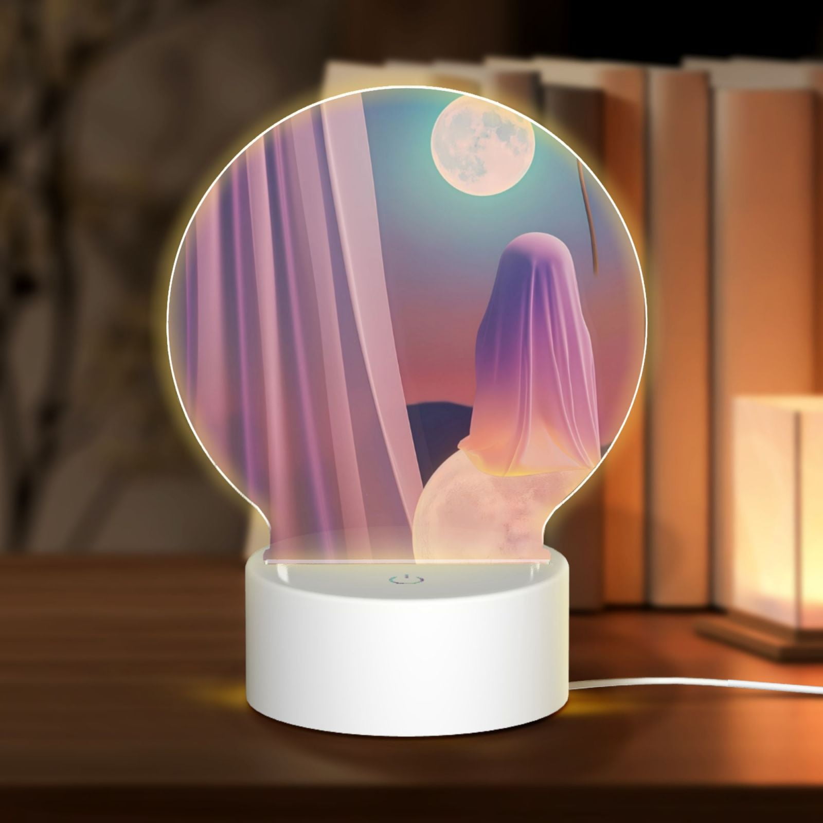 Daiia Dreamy Moonlit Window Pattern Acrylic Night Light, LED Touch ...