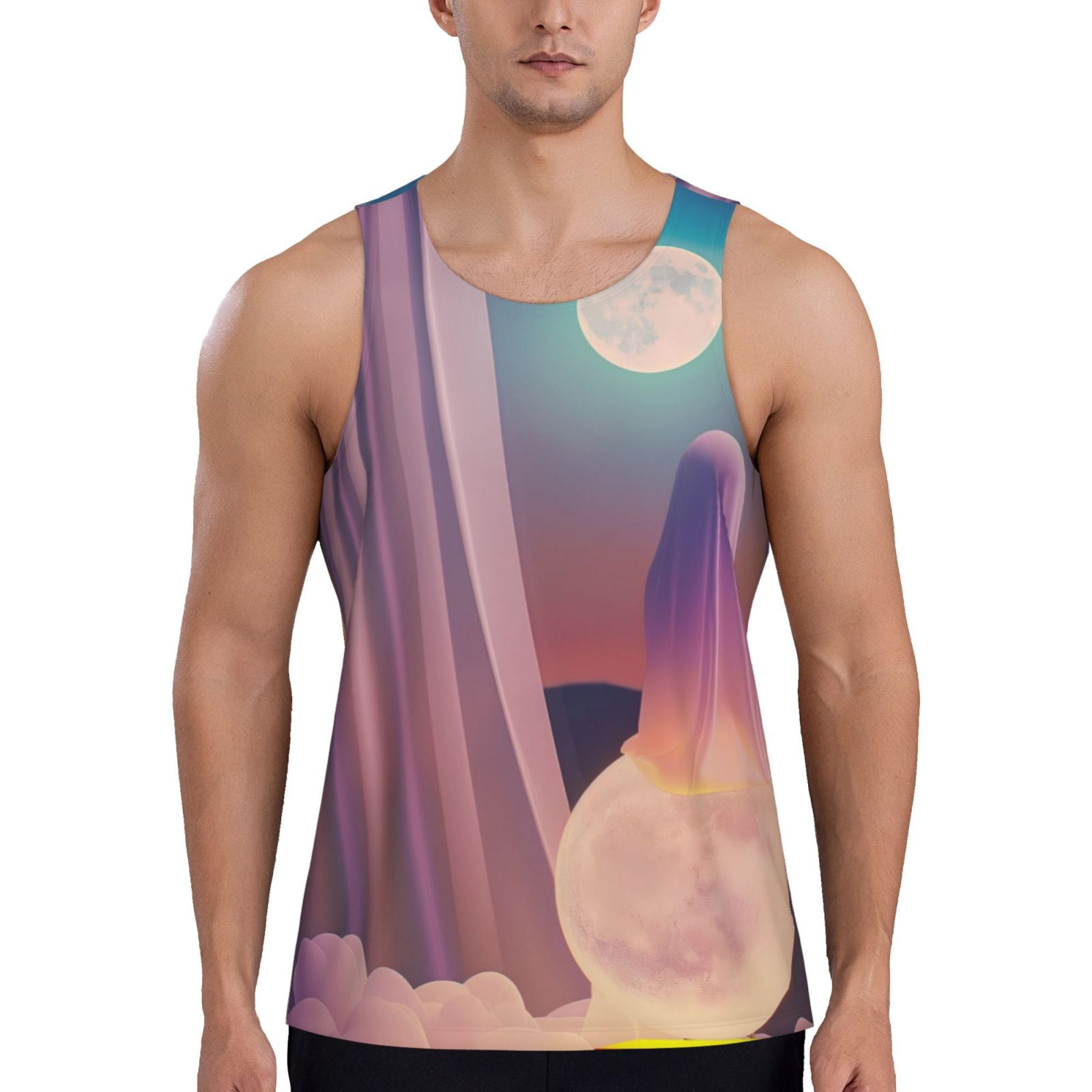 Daiia Dreamy Moonlit Window Printed Men's Quick Dry Fit Muscle Tank Top ...