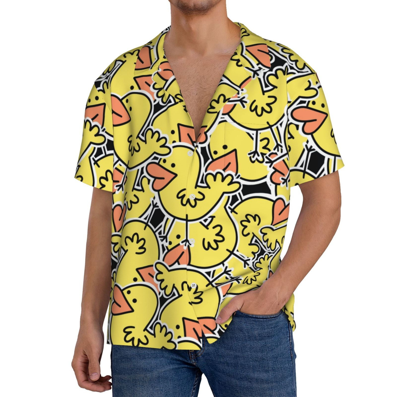 Daiia Ducks Men's Linen Shirts Short Sleeve Casual Shirts Button Down ...