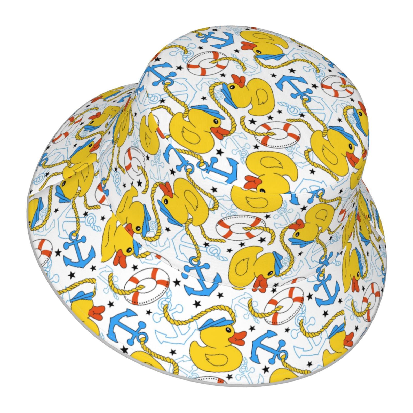 Daiia Ducks and Anchors Pattern Bucket Hat - Trendy Cotton Sun Hat for ...