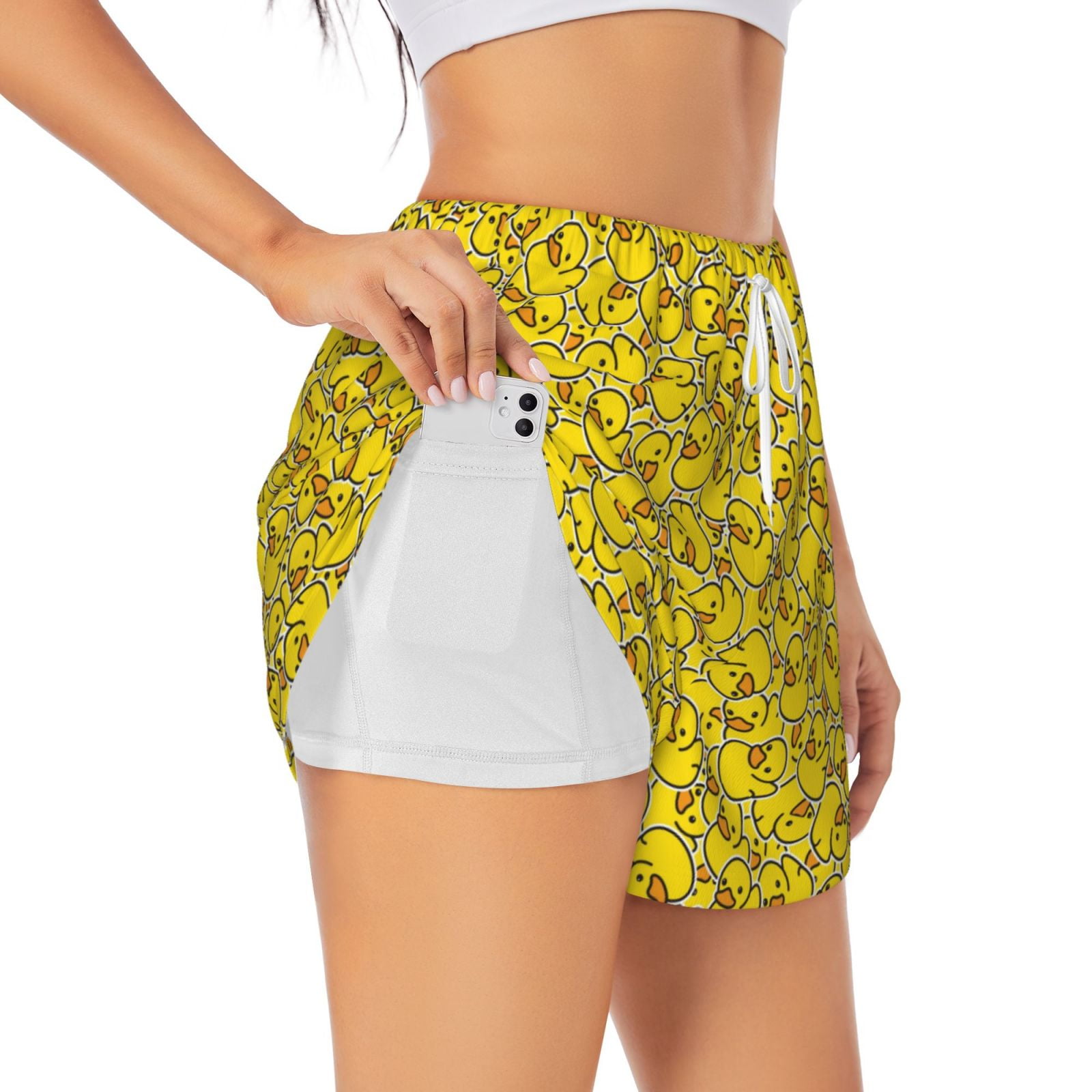 Daiia Ducky Cartoon Animal Yellow Pattern Women's 2 in 1 Running Shorts ...