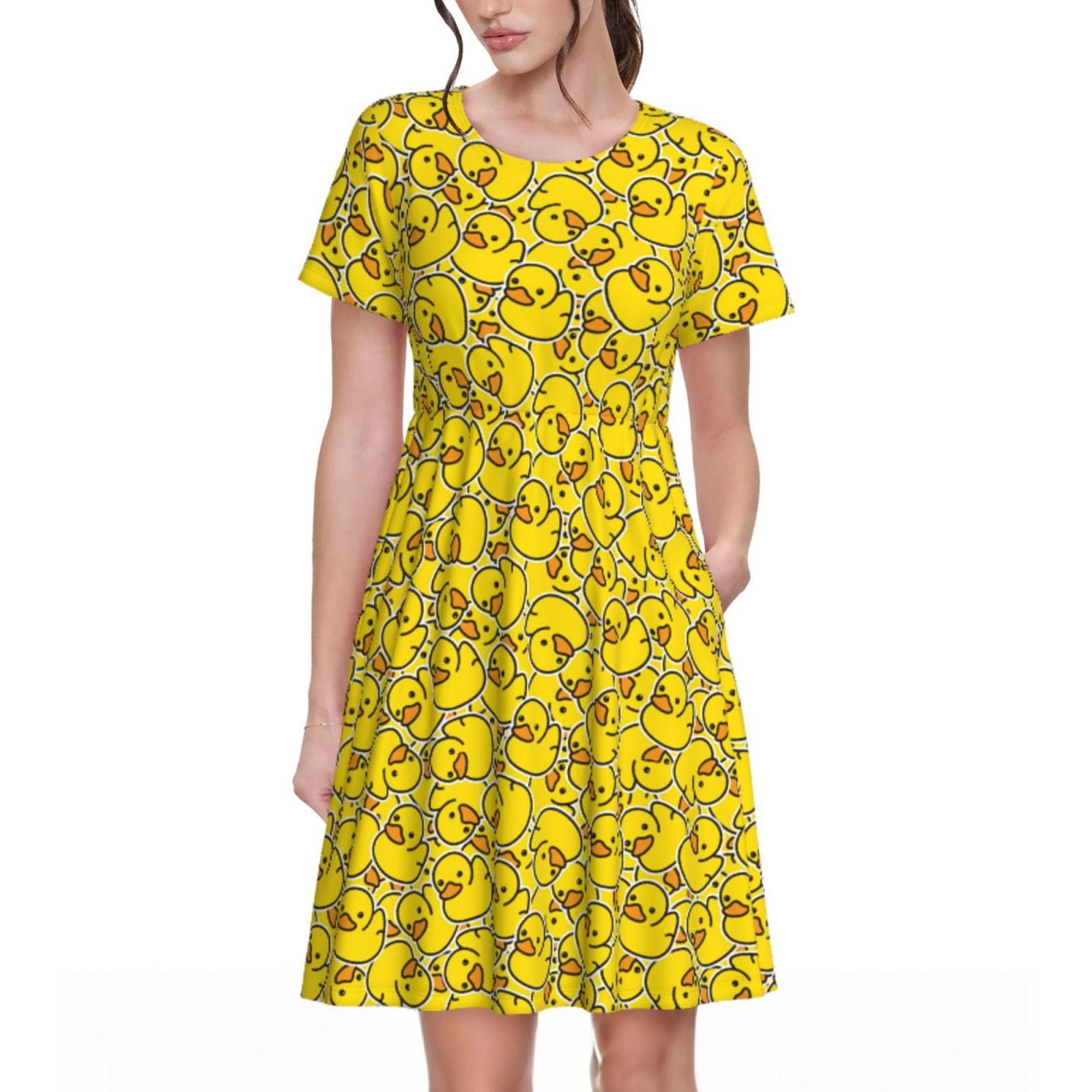 Daiia Ducky Cartoon Animal Yellow Print Women's Dresses 2025 Trendy ...