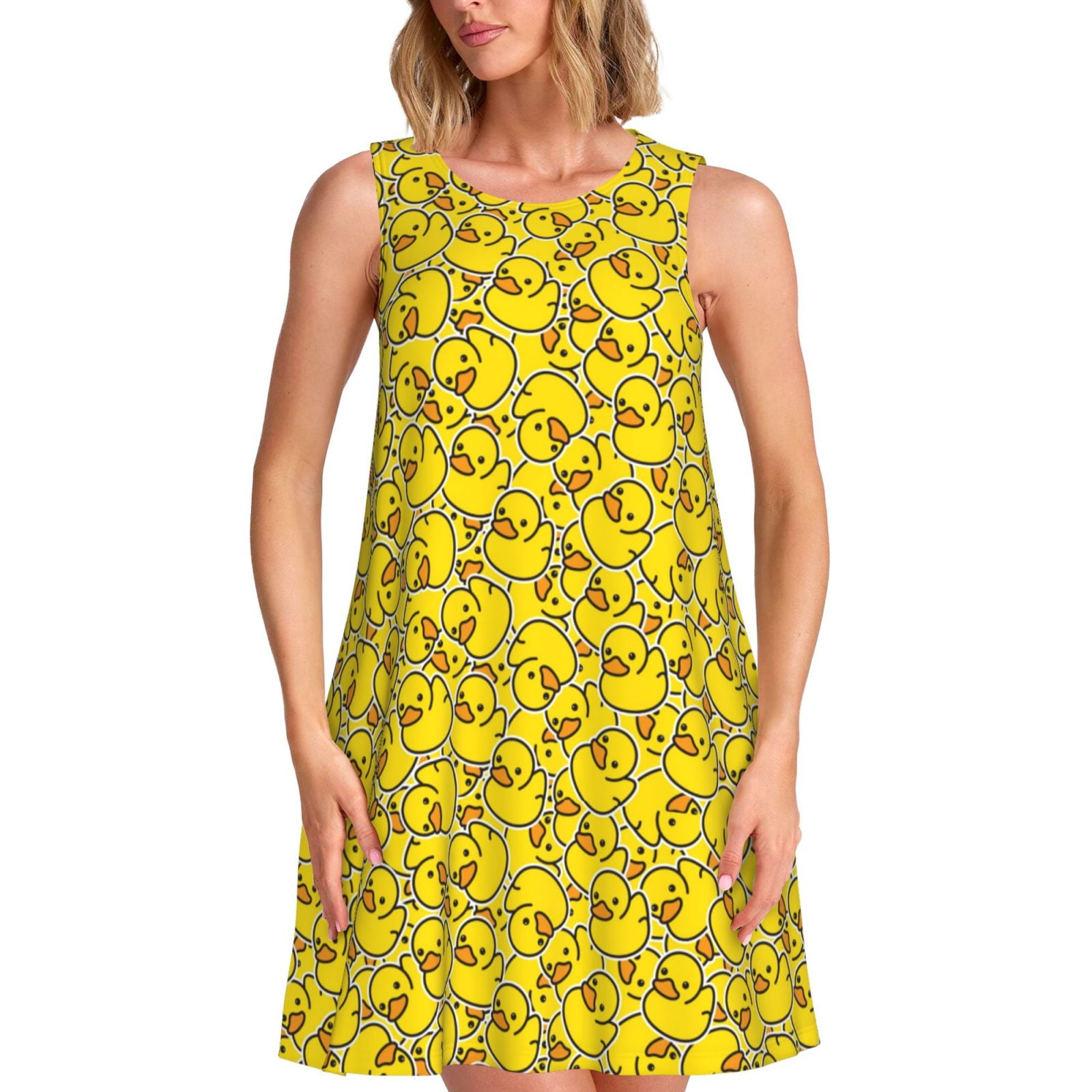 Daiia Ducky Cartoon Animal Yellow Print Women's Dresses 2025 Trendy ...