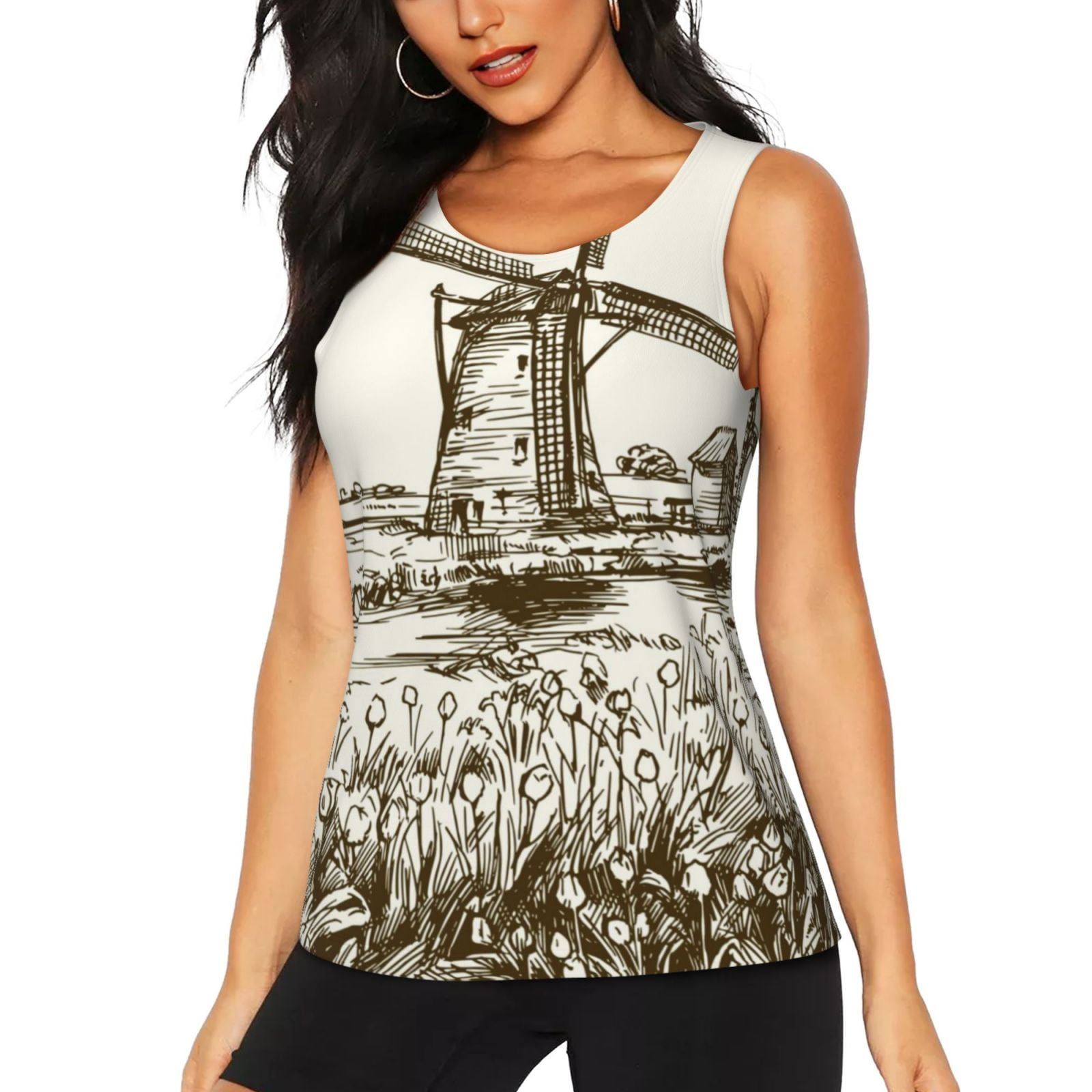 Daiia Dutch Windmill Printed Womens Workout Tops for Women Quick-dry ...