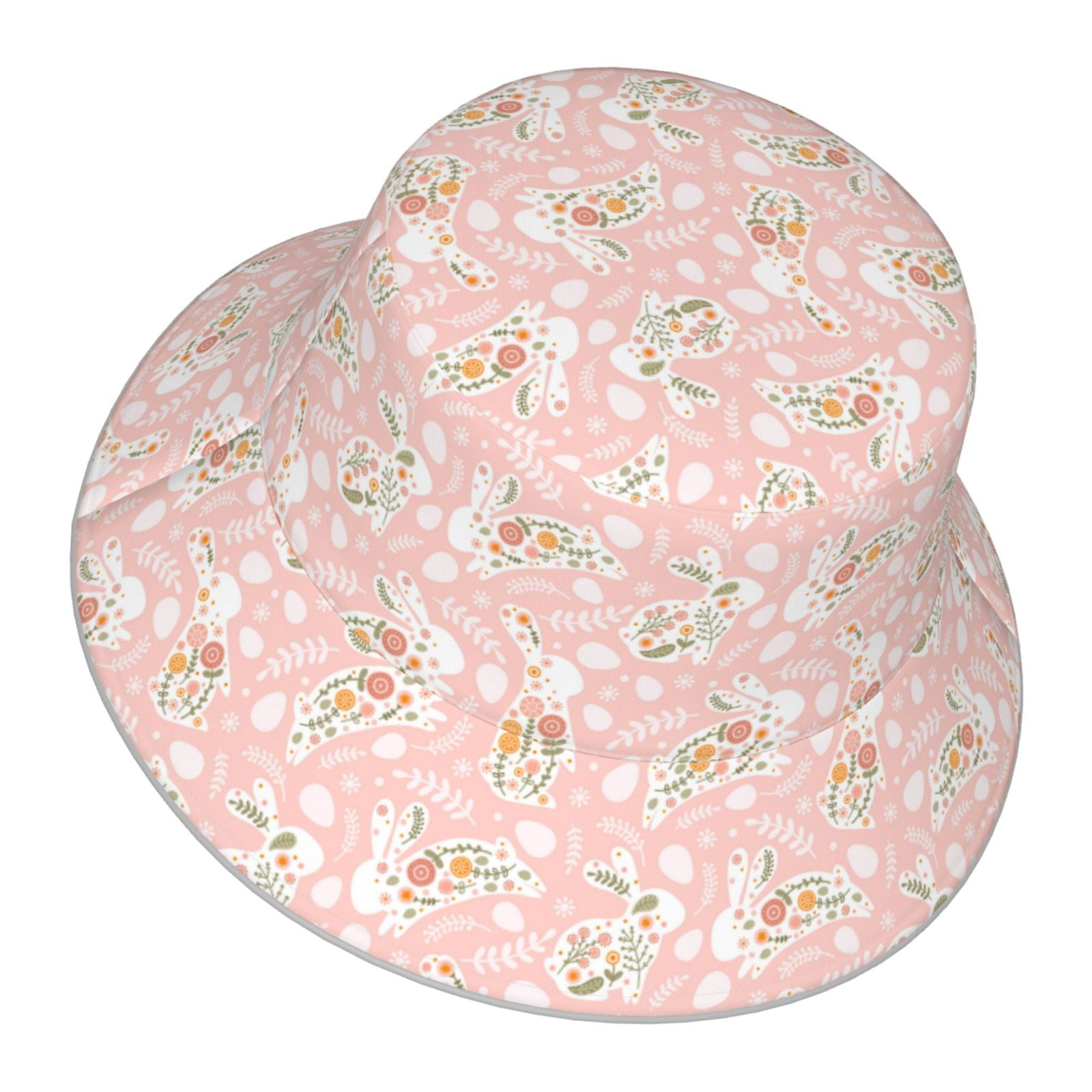 Daiia Easter Bunny Pattern Bucket Hat - Trendy Cotton Sun Hat for Beach ...