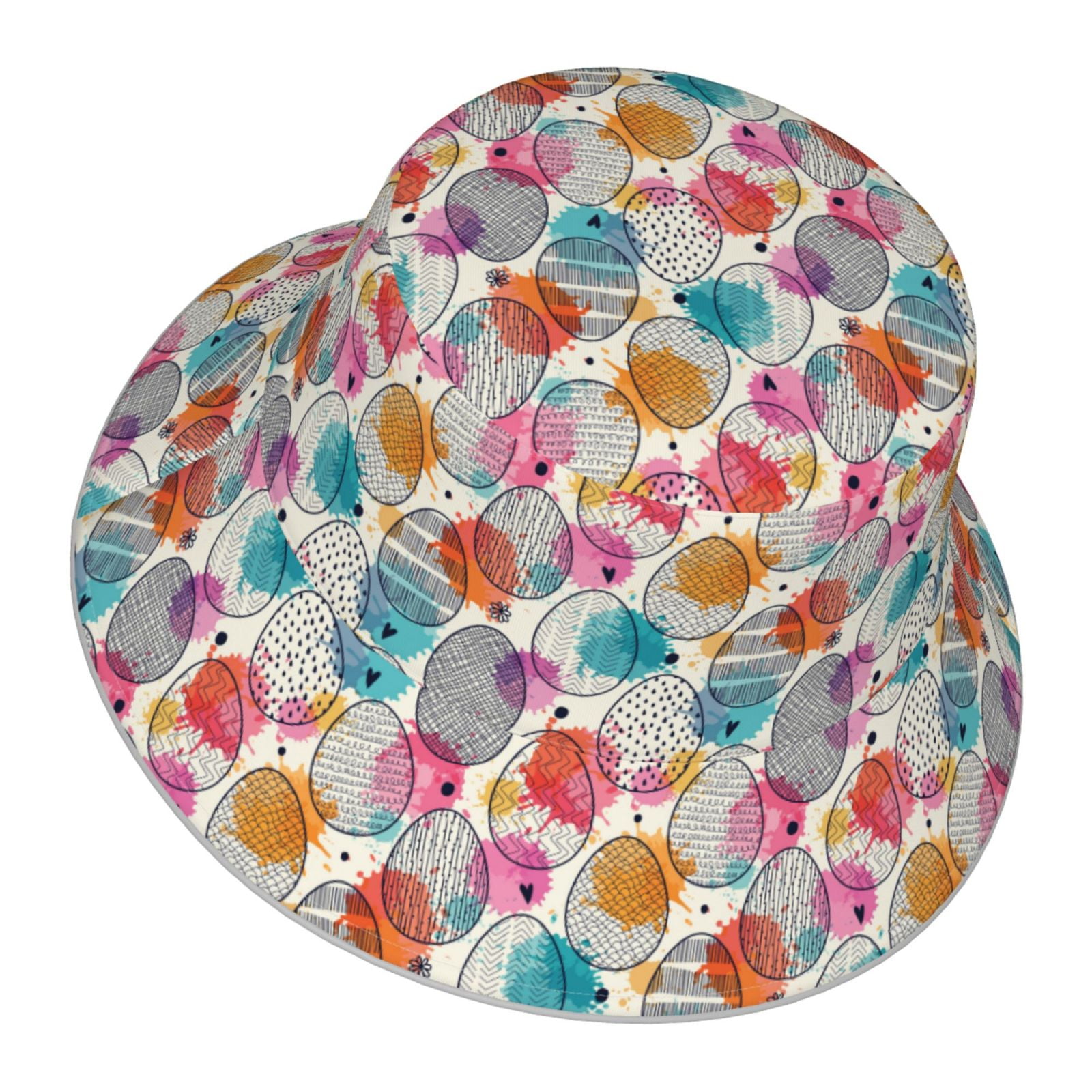 Daiia Easter Egg Pattern Bucket Hat - Trendy Cotton Sun Hat for Beach ...