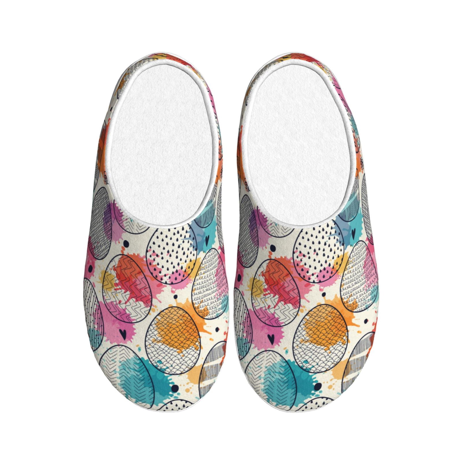 Daiia Easter Egg Print Women’s Fuzzy Slippers Memory Foam Lightweight ...