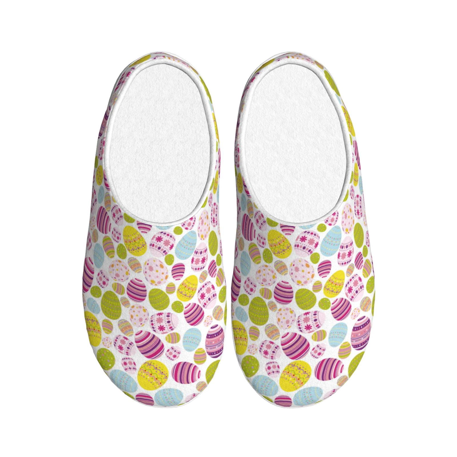 Daiia Easter Egg Print Women’s Fuzzy Slippers Memory Foam Lightweight ...