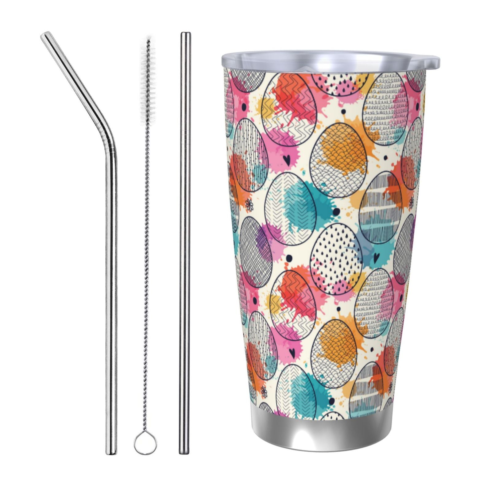Daiia Easter Egg Printed 20oz Insulated Coffee Cup with Straw Topper ...