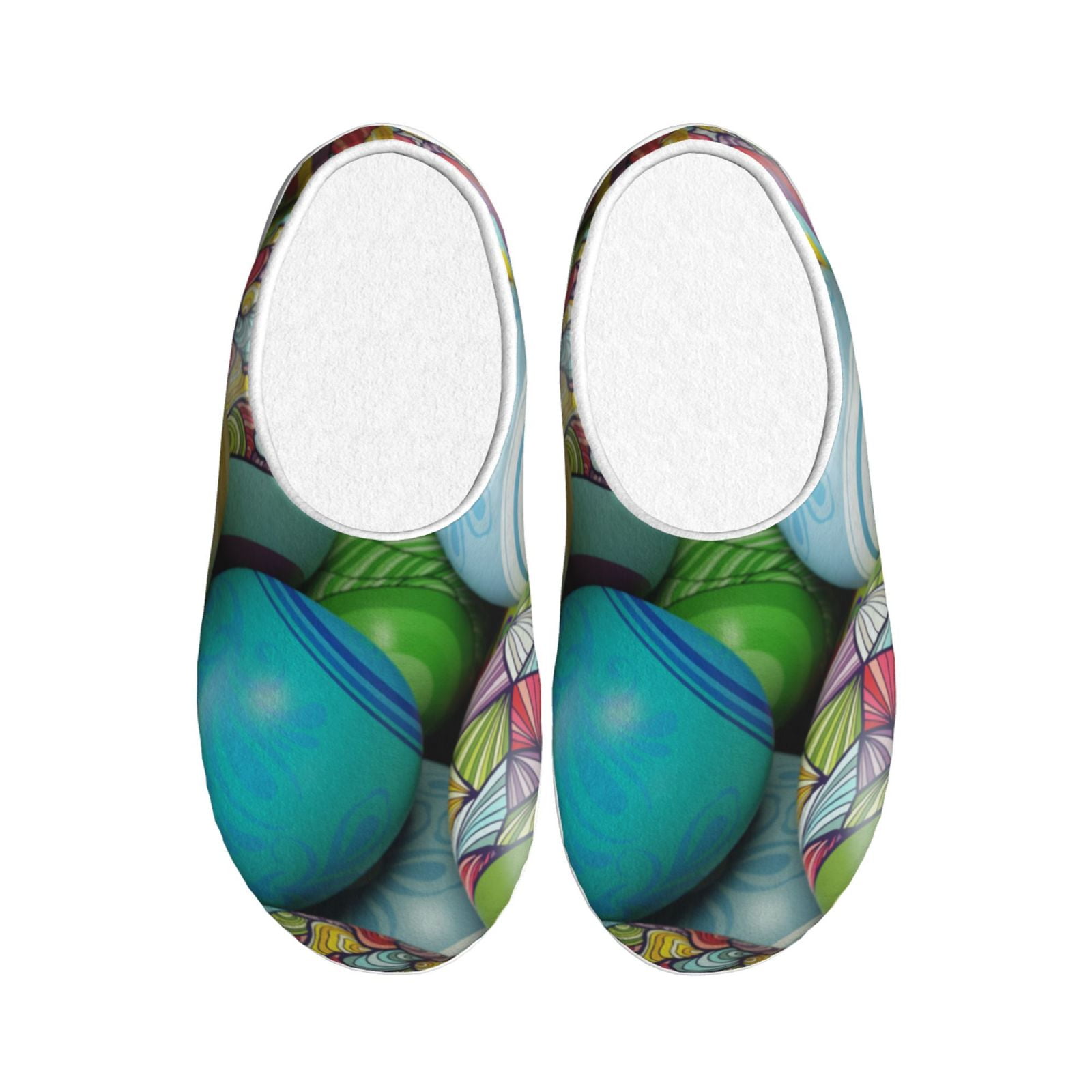 Daiia Easter Egg1 Print Women’s Fuzzy Slippers Memory Foam Lightweight ...