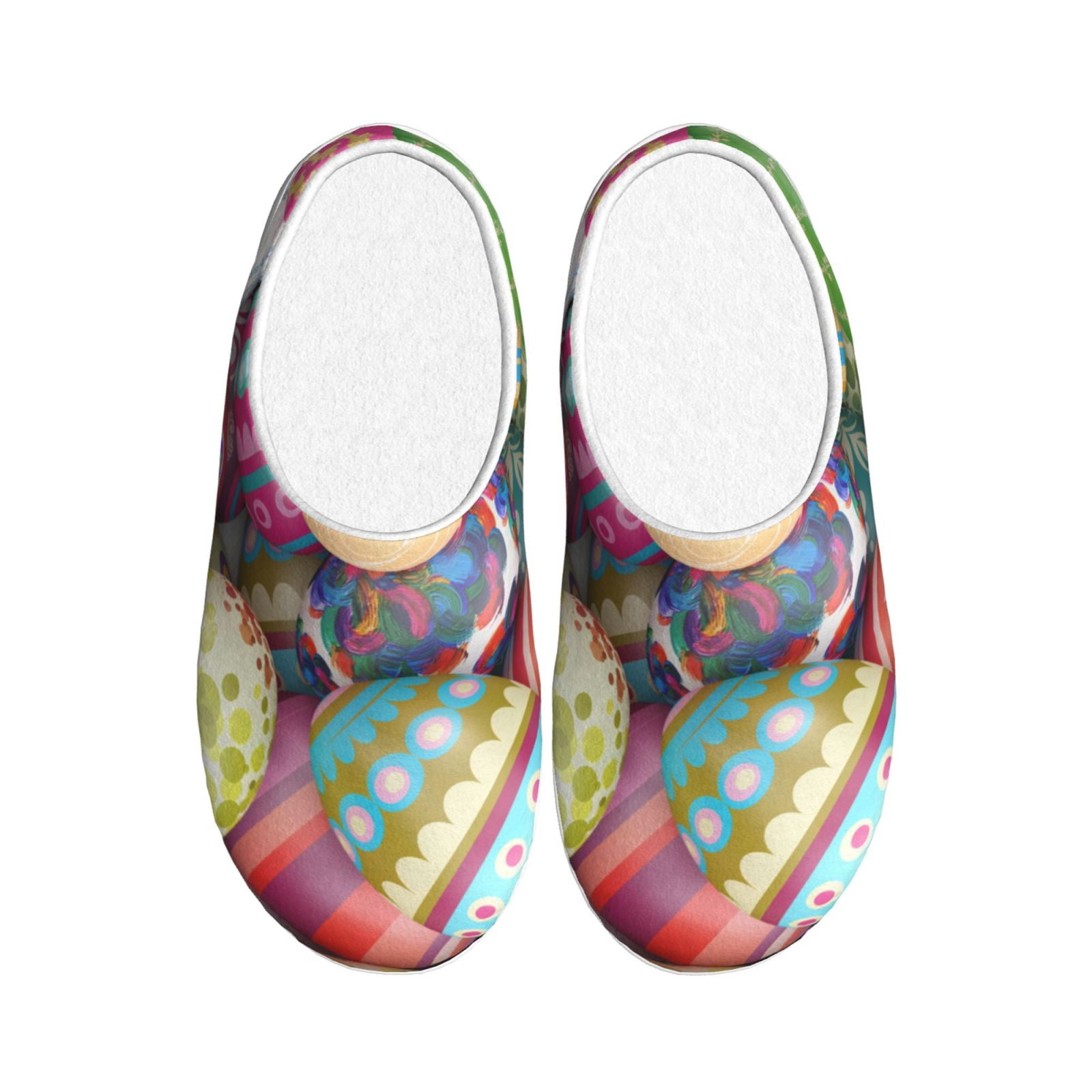 Daiia Easter Eggs Print Women’s Fuzzy Slippers Memory Foam Lightweight ...