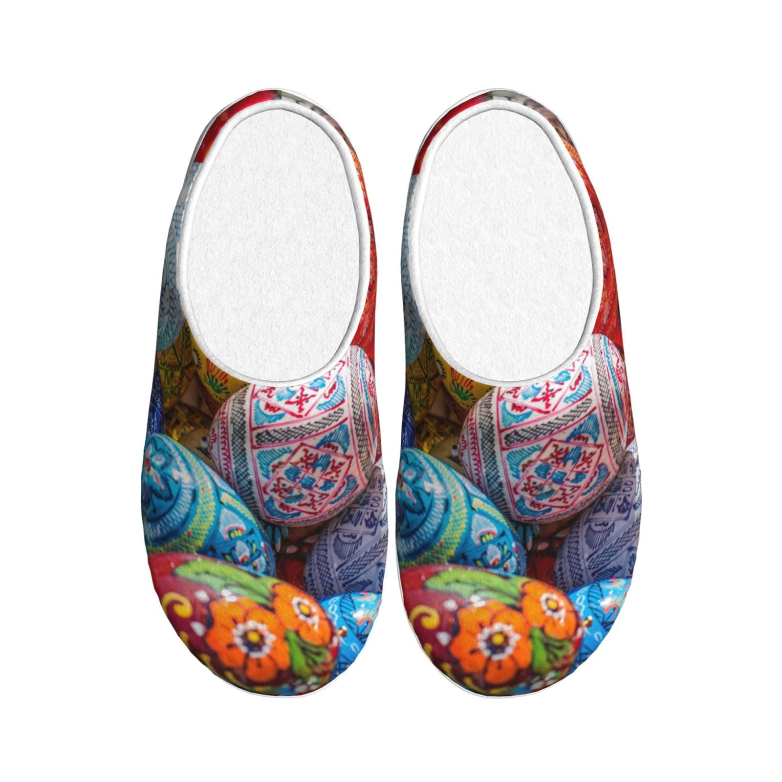 Daiia Easter Eggs Print Women’s Fuzzy Slippers Memory Foam Lightweight ...