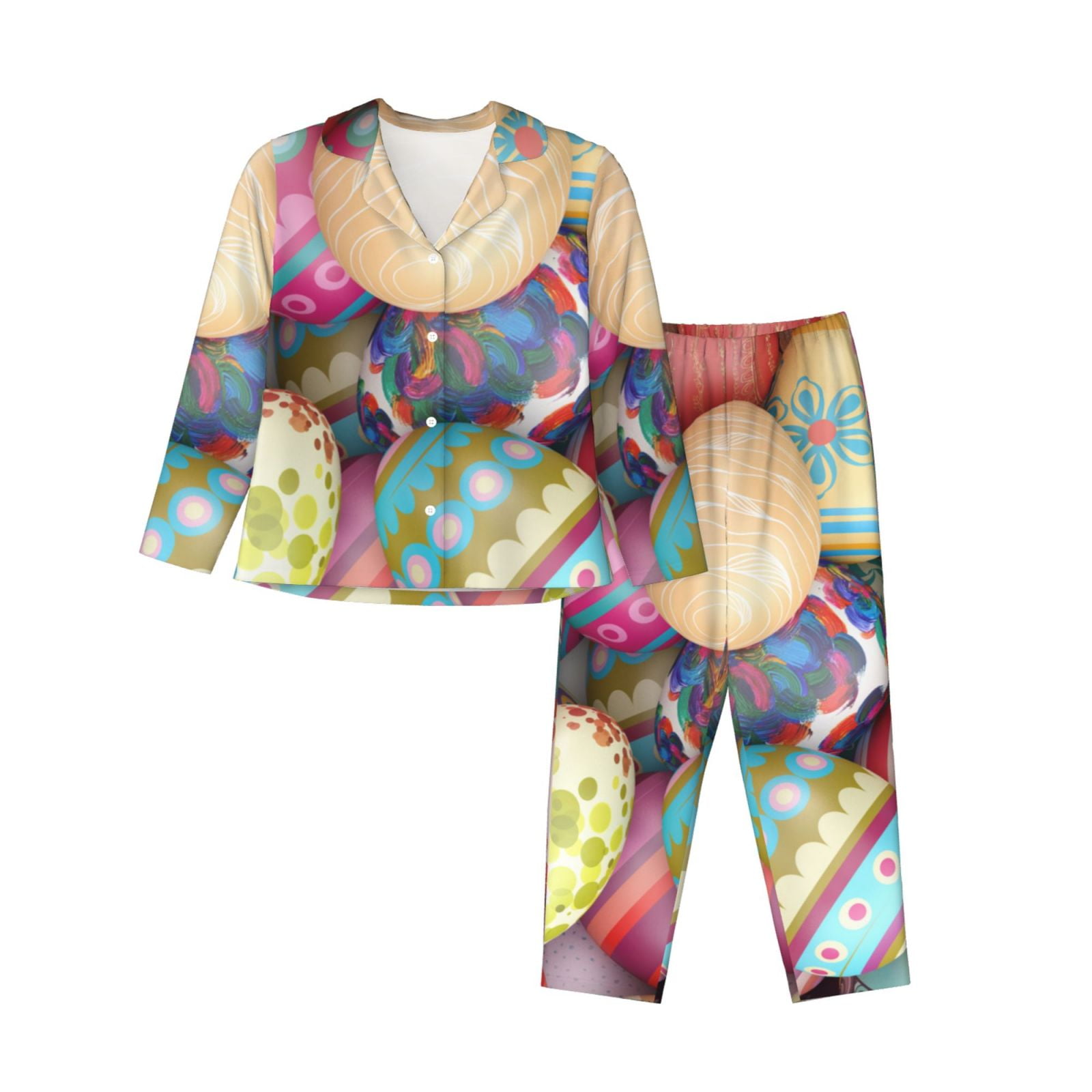 Daiia Easter Eggs for Women's Long-Sleeved Pajama Set – Soft ...