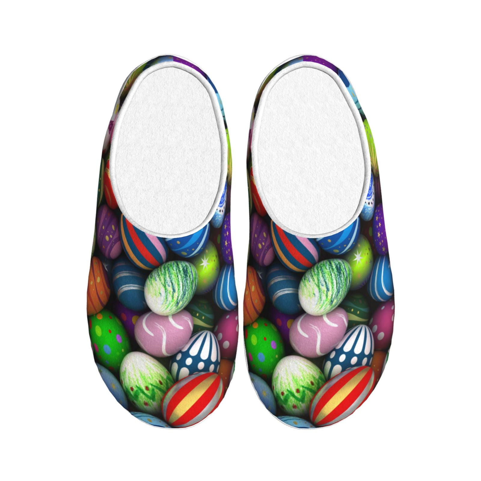 Daiia Easter Eggs2 Print Women’s Fuzzy Slippers Memory Foam Lightweight ...