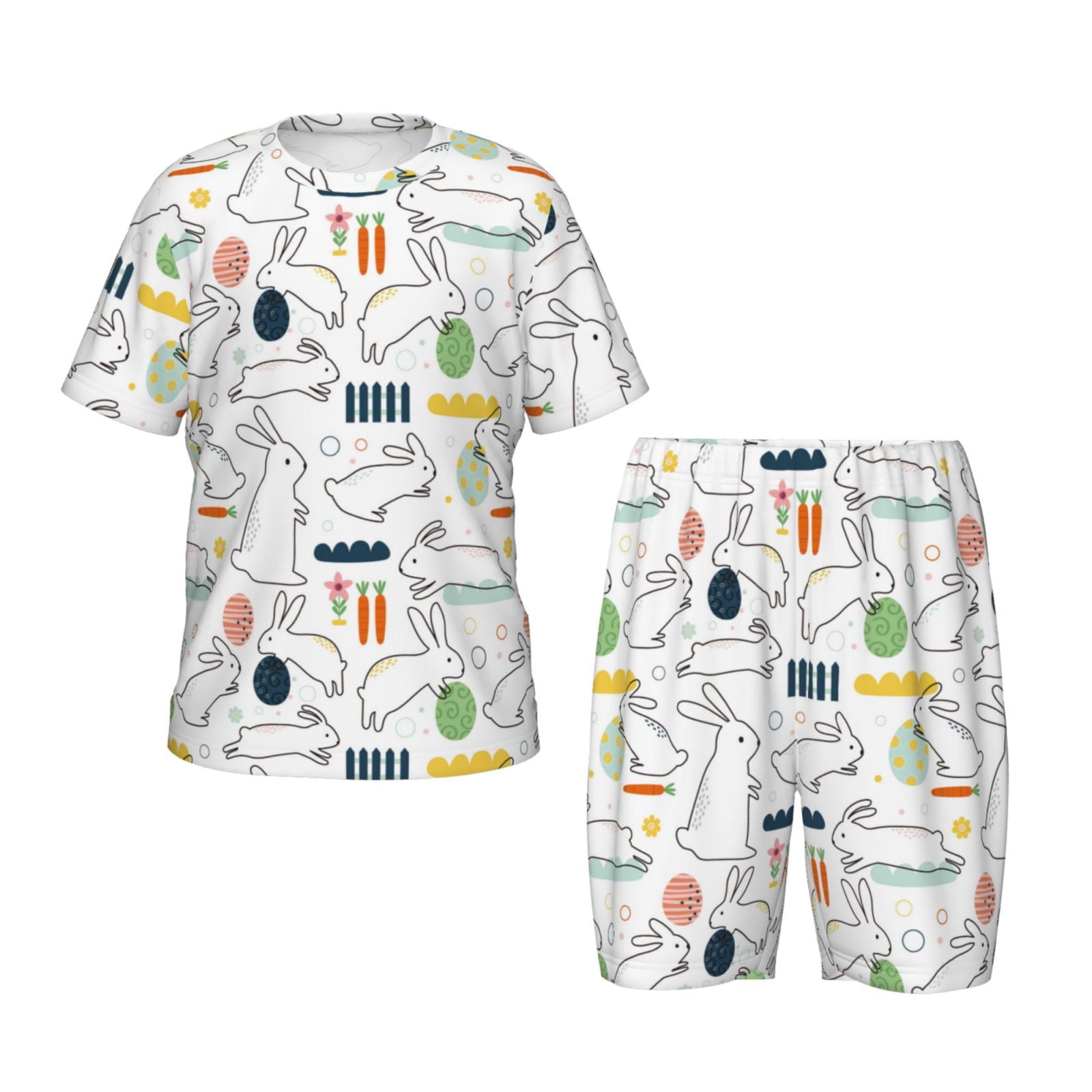 Daiia Easter Rabbit Print Children’s Cotton Pajama Set – Short-Sleeved ...