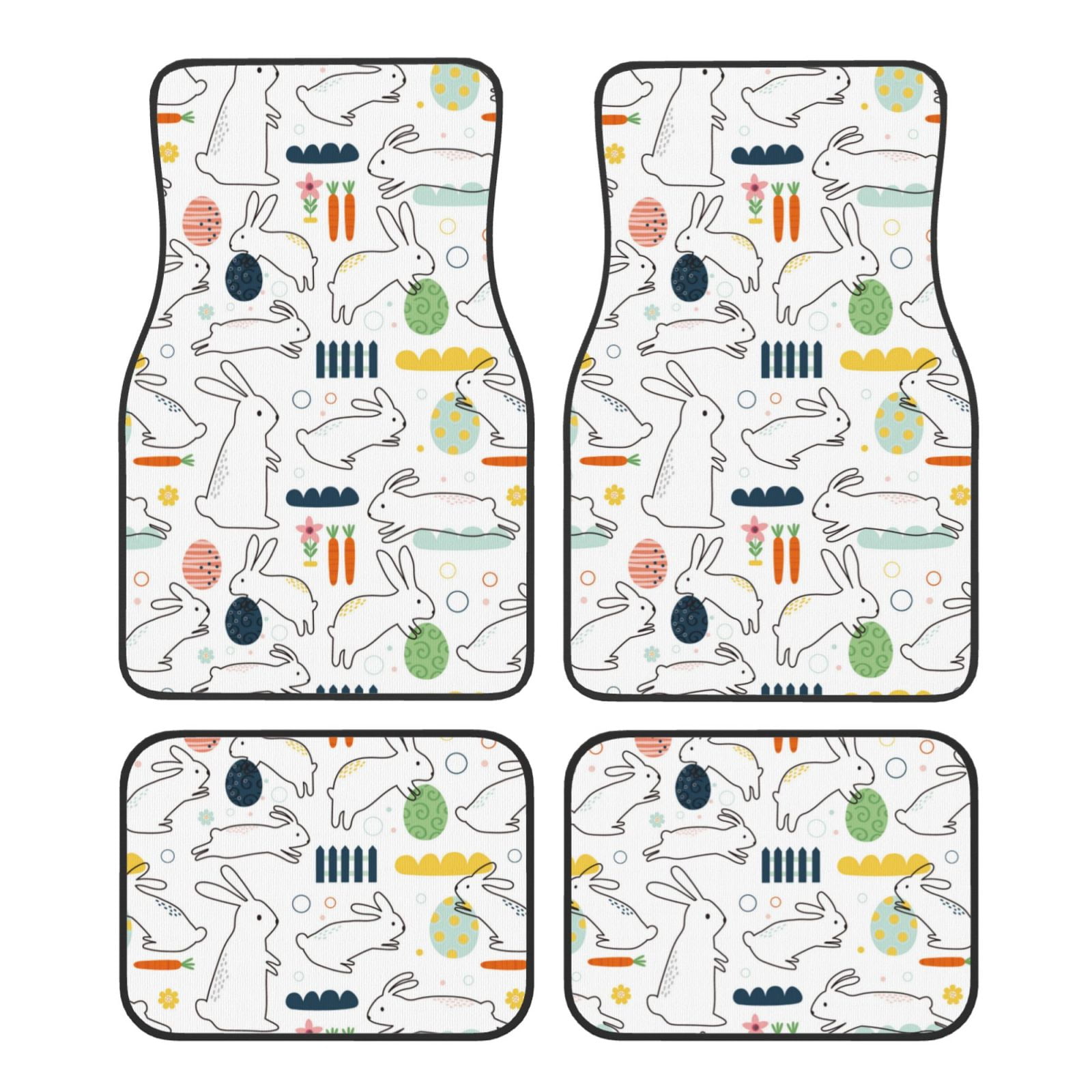 Daiia Easter Rabbit Printed Car Floor Mats Set of 4, Durable Non Slip ...