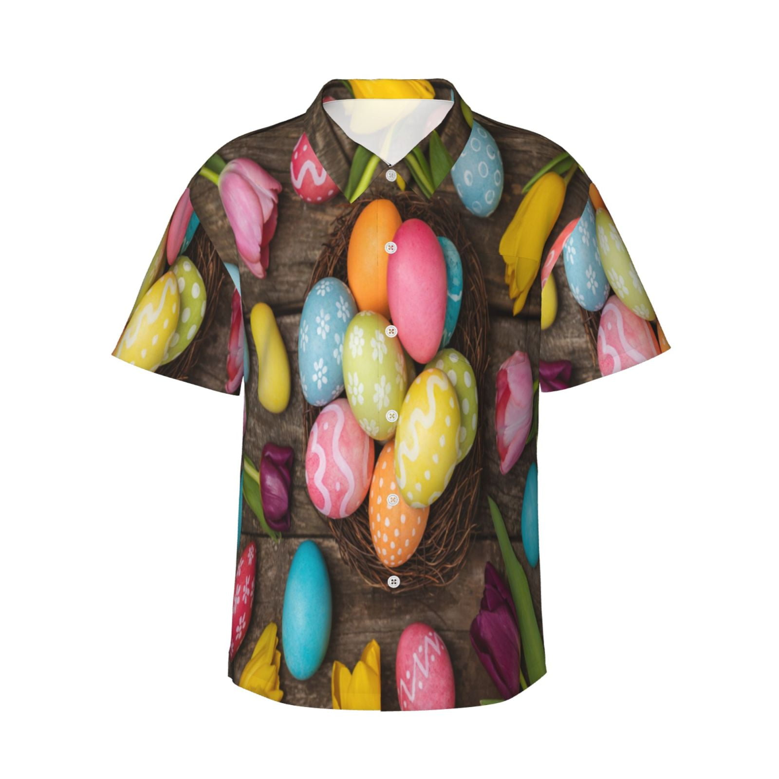 Daiia Easter eggs Print Hawaiian Shirt for Men Gentle Cotton Regular ...