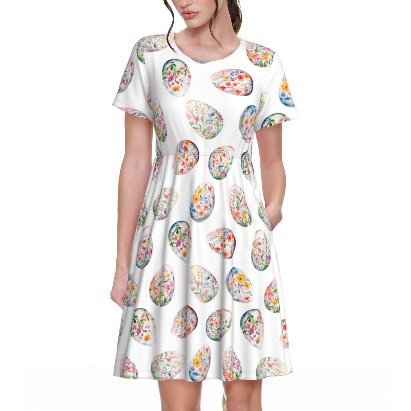 Daiia Easter eggs with flowers Print Women's Dresses 2025 Trendy Short ...