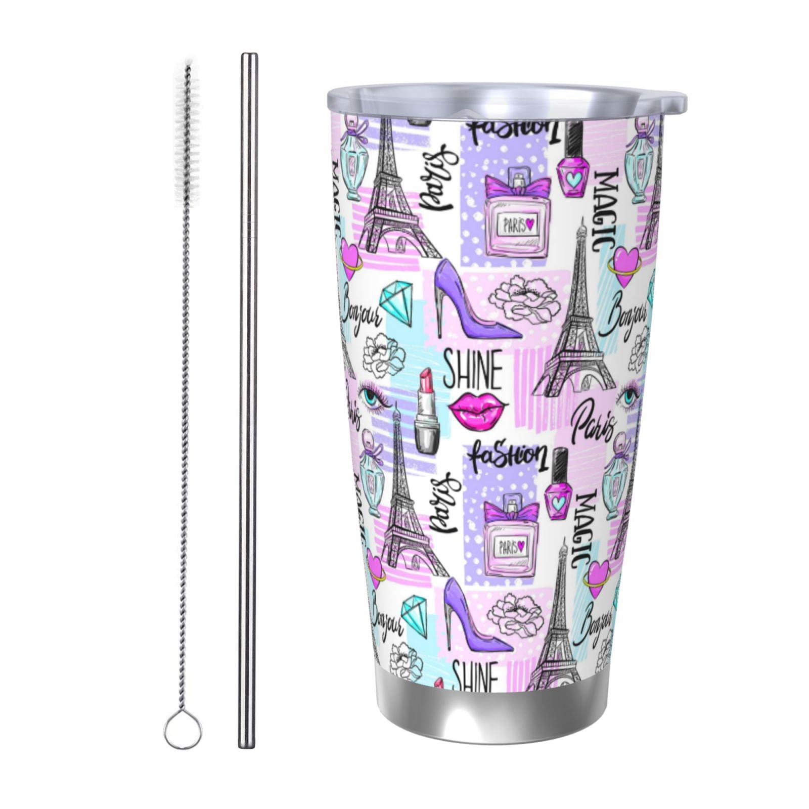 Daiia Eiffel Tower and Hearts Printed 20oz Insulated Coffee Cup with ...