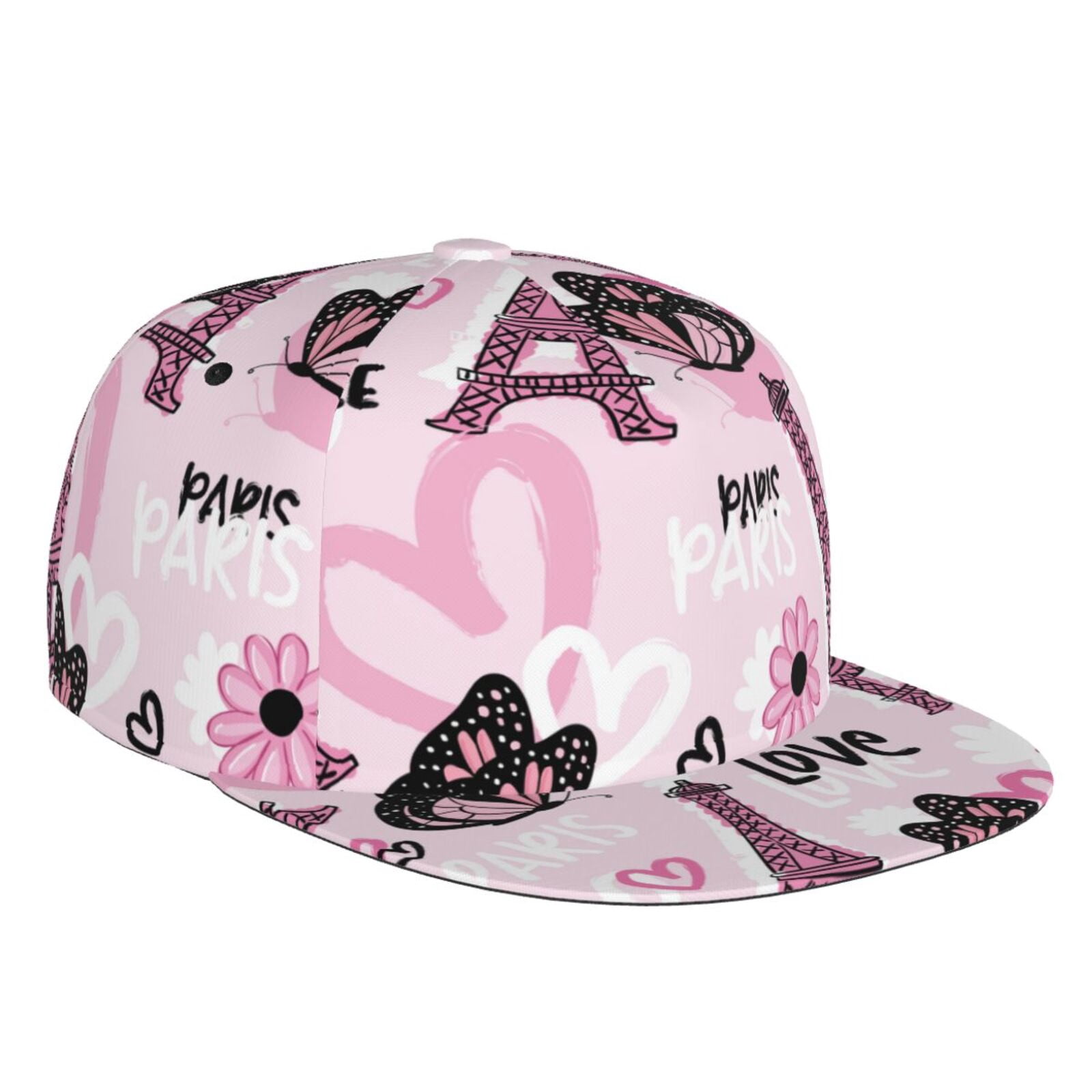 Daiia Eiffel Tower and Butterflies print Flat Bill Hats Flat Brim ...