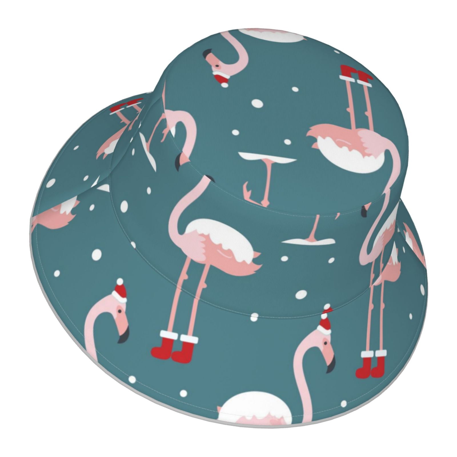 Daiia Elegant Flamingo Wearing A Christmas Hat Pattern Bucket Hat ...