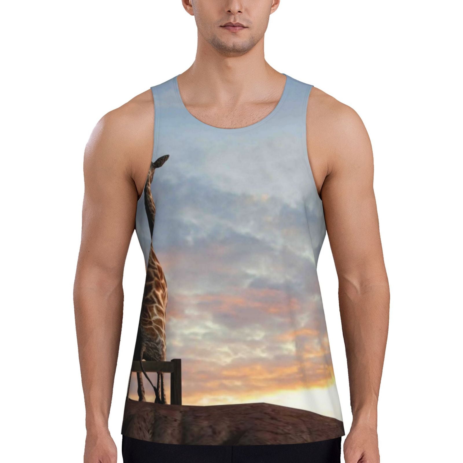 Daiia Elephant Giraffe Printed Men's Quick Dry Fit Muscle Tank Top Slim ...
