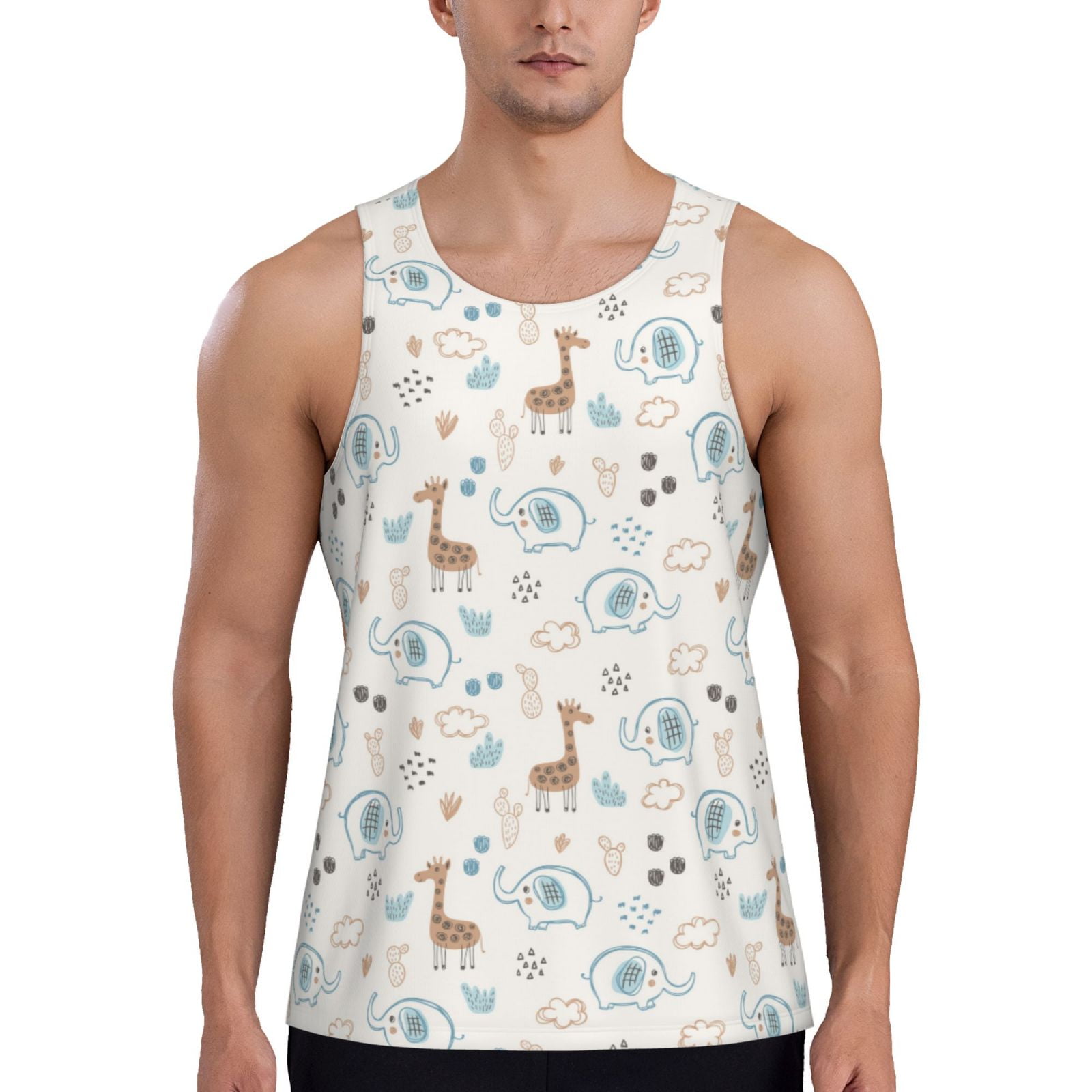 Daiia Elephants And Giraffes Printed Men's Quick Dry Fit Muscle Tank ...