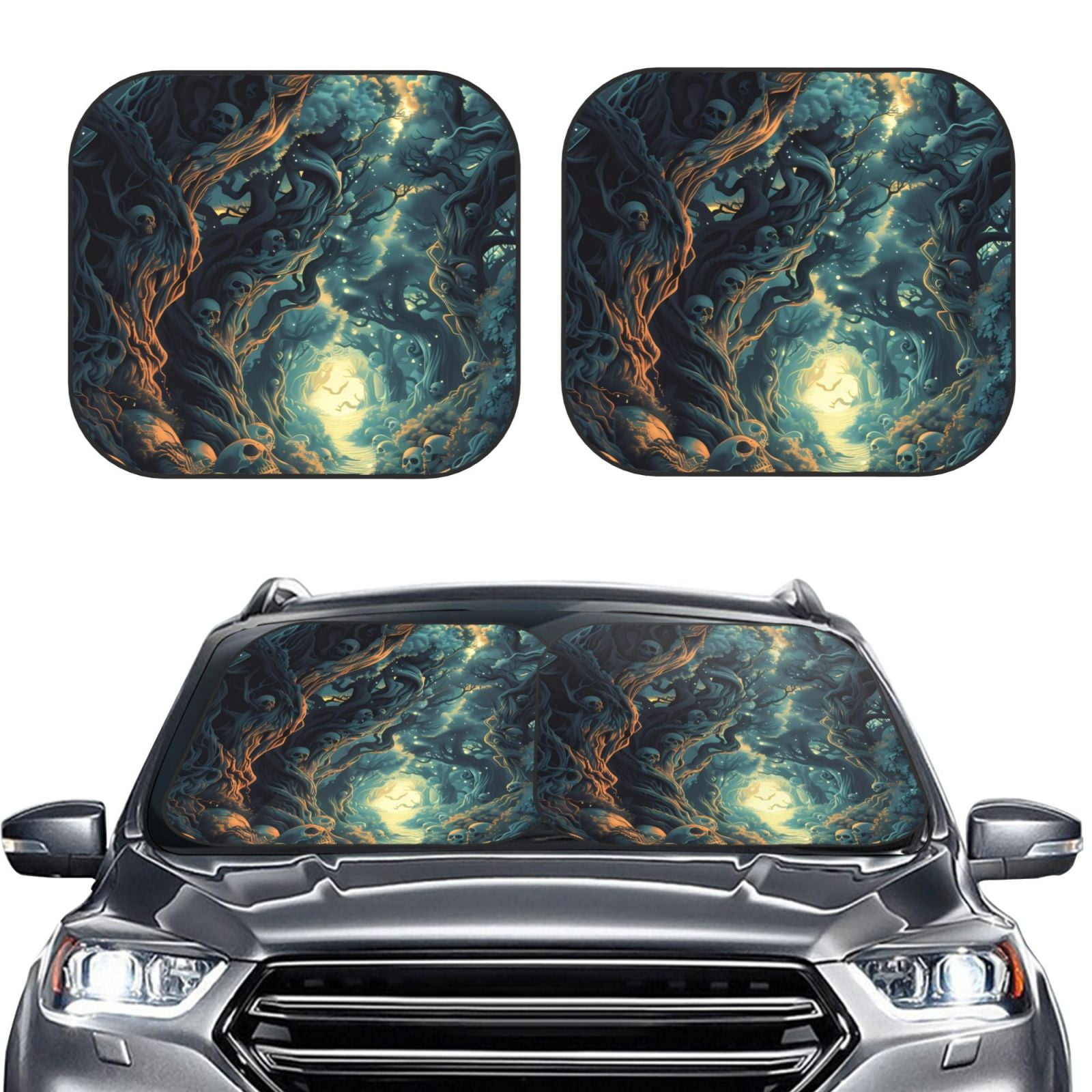 Daiia Enchanted Forest Skull Path 2PCS Car Windshield Sun Shade ...