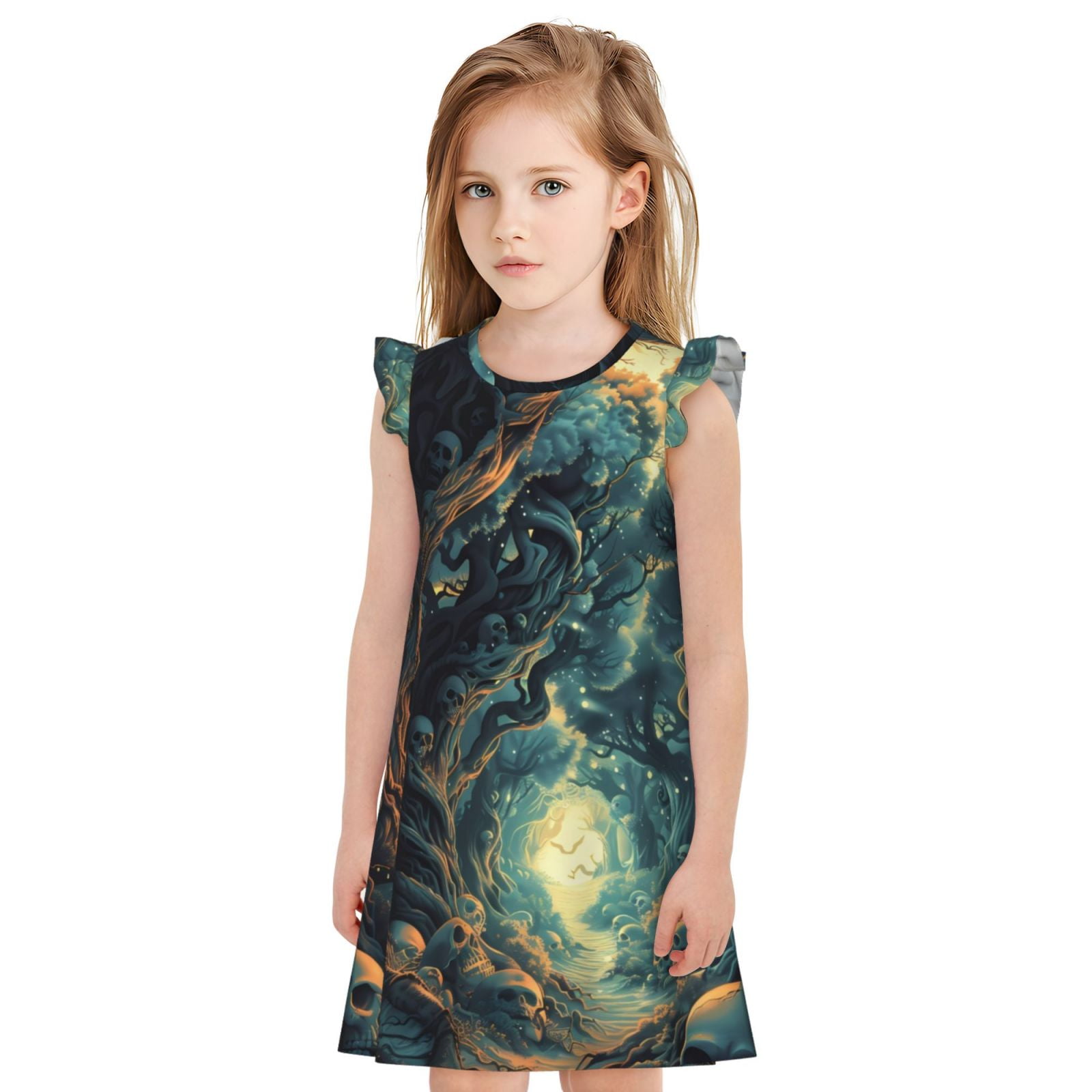 Daiia Enchanted Forest Skull Path Print Girls Nightgowns, Unicorn ...
