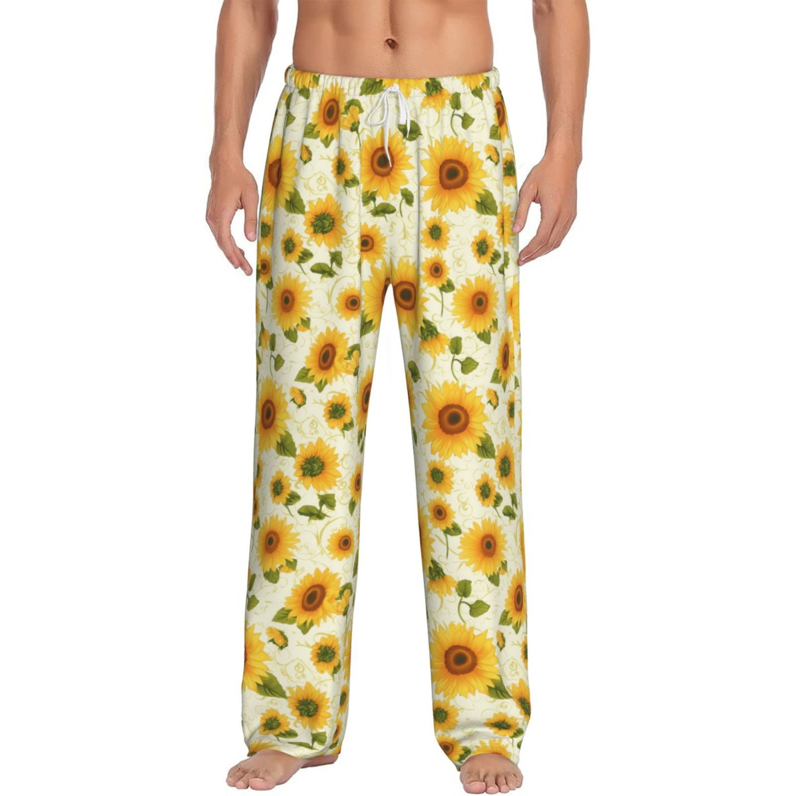 Daiia European-style Pattern Sunflower Men's Sleep Pant with Pockets and Drawstring,Pajama Pants ...