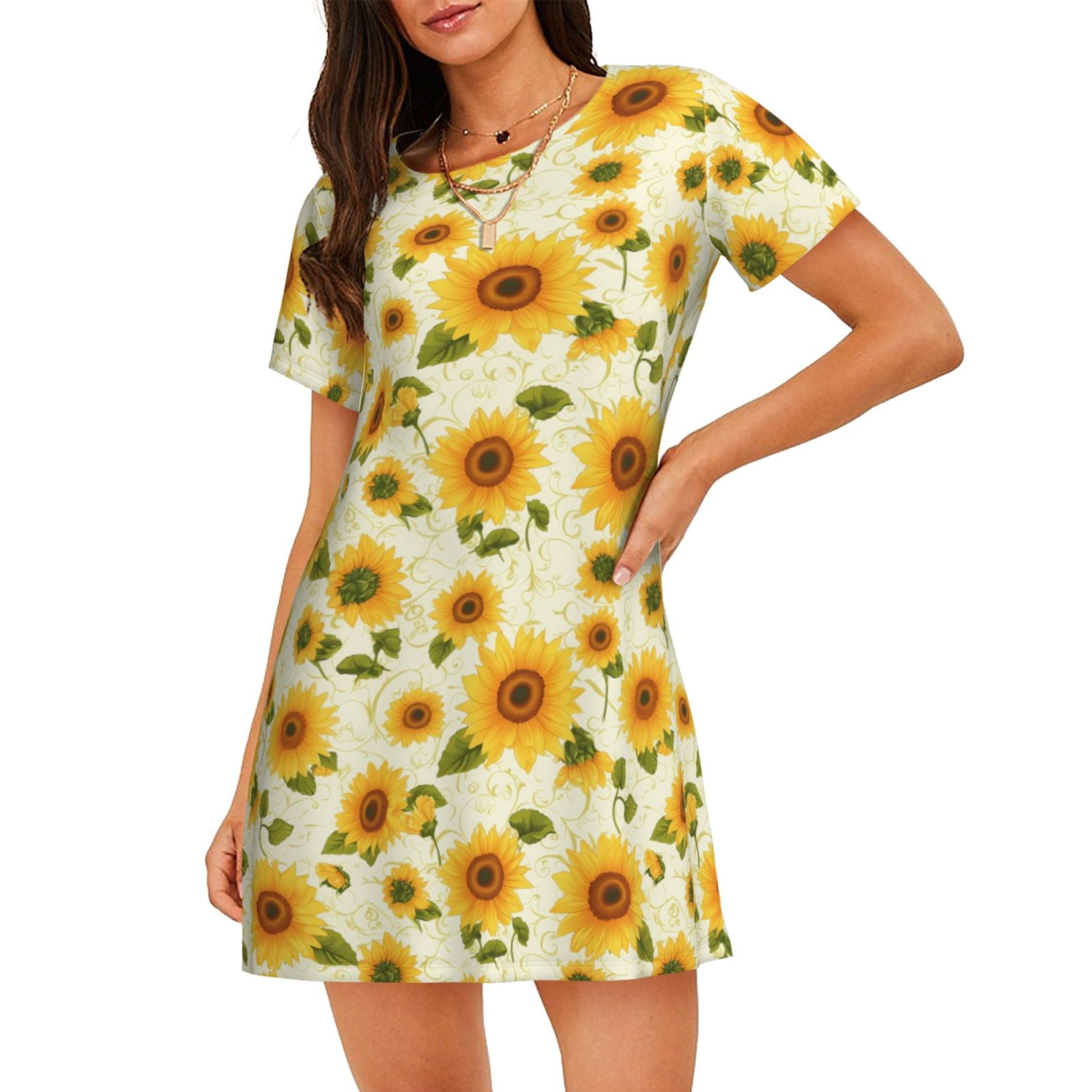 Daiia European-style Pattern Sunflower Print Women's Nightshirt Soft ...