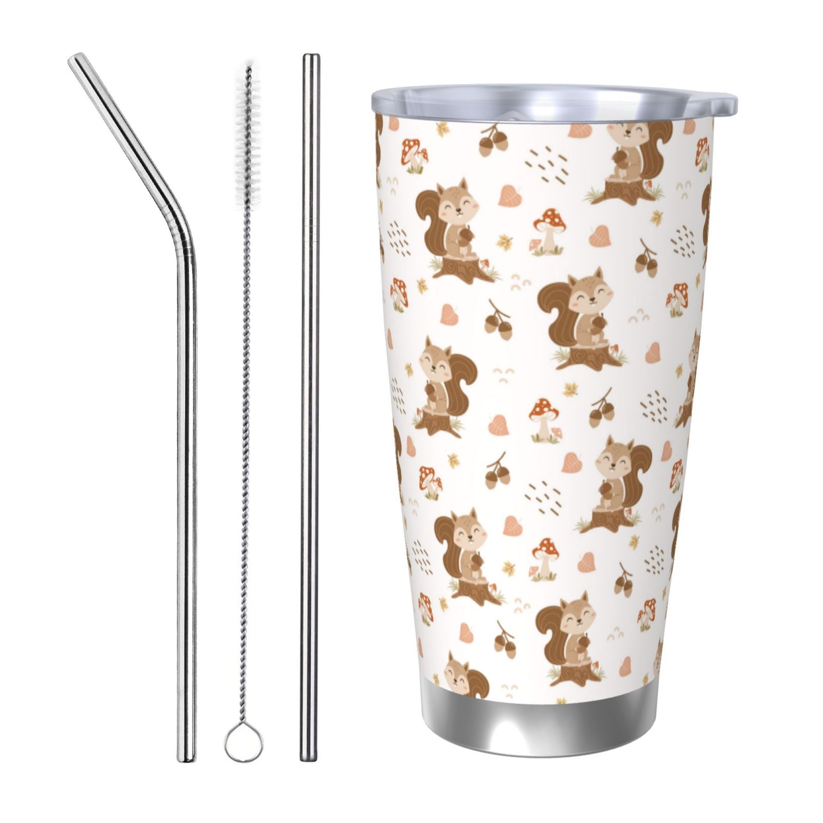 Daiia Fall Squirrel Printed 20oz Insulated Coffee Cup with Straw Topper ...
