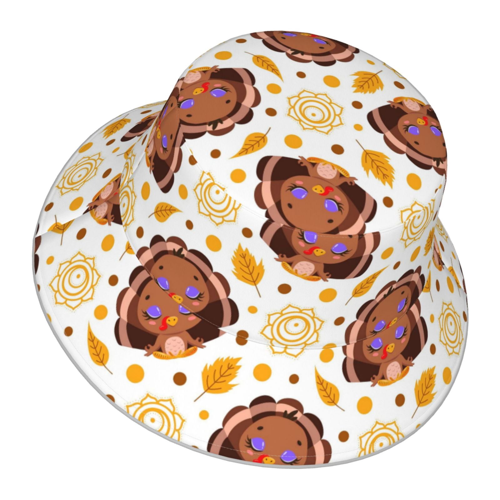 Daiia Fall Turkey Pattern Bucket Hat - Trendy Cotton Sun Hat for Beach ...