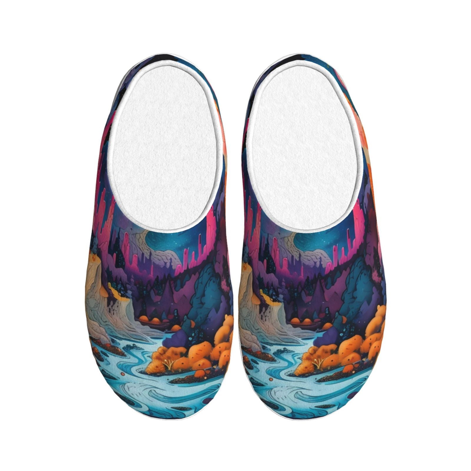 Daiia Fantasy Cosmic Landscape Print Women’s Fuzzy Slippers Memory Foam ...