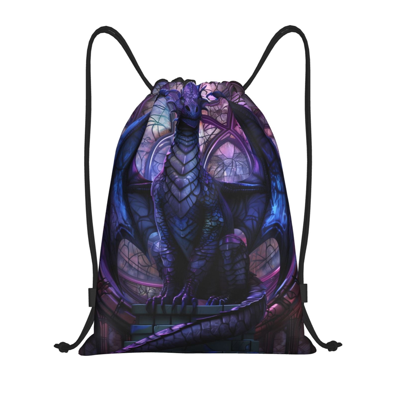 Daiia Fantasy Dragon In Cathedral Pattern Drawstring Backpack, Gym Bag ...